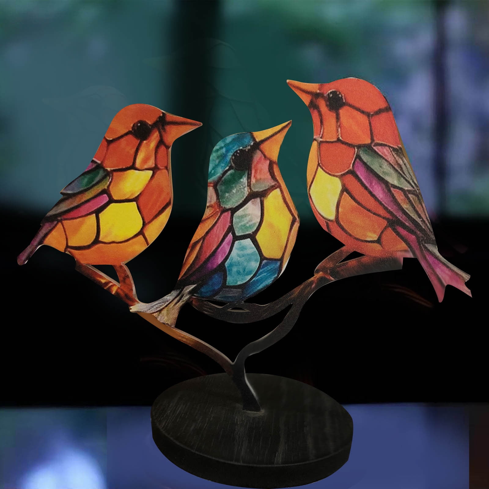 Meitianfacai Stained Birds On Branch Bird Decor Ornaments Desktop Decor ...