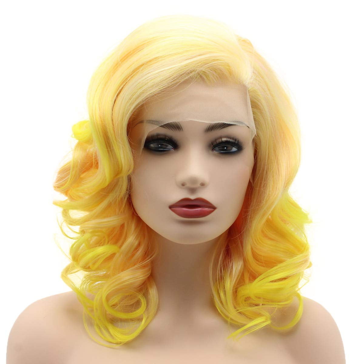 Meiyite Hair Wavy Shoulder Length 16inch Two Tone Pink Root Golden ...