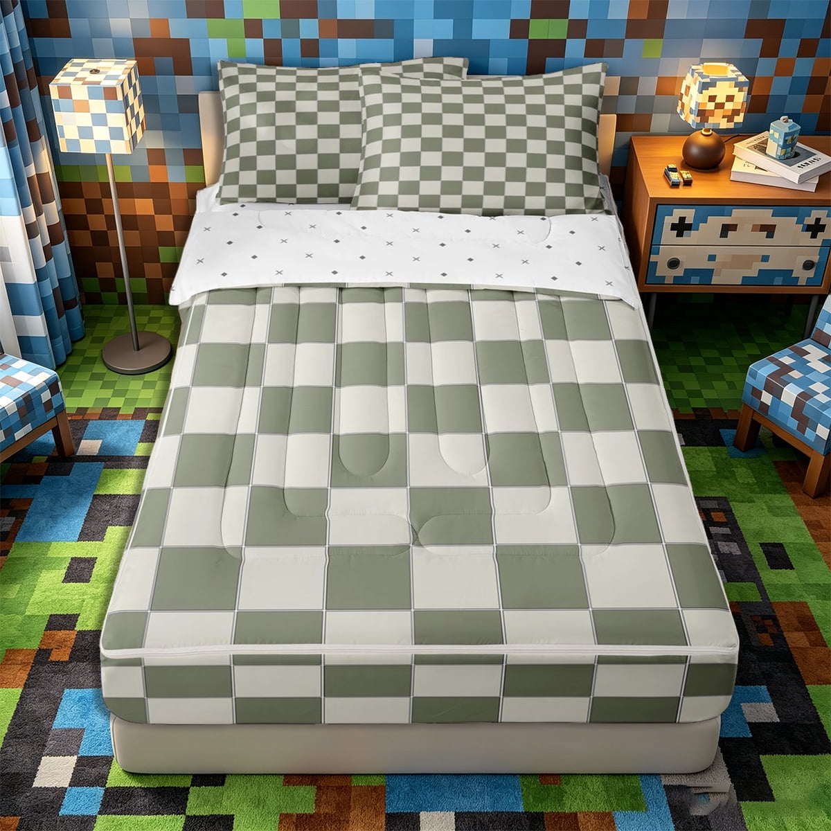 Meiyoeat Minimalist Checkered Print Zipper Full Size Comforter Sets ...