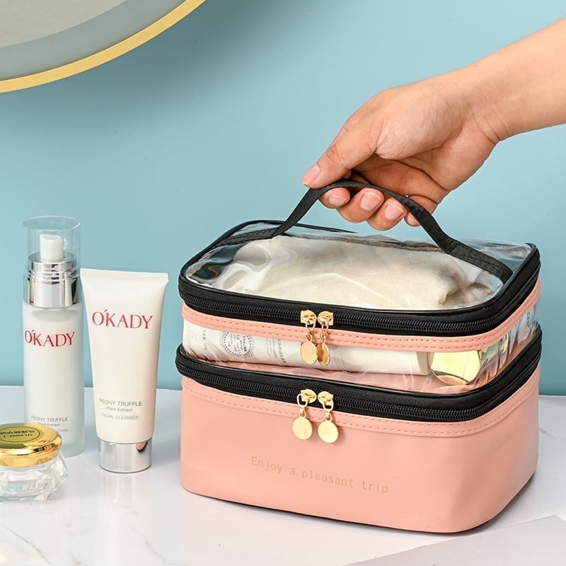 Meiyuuo Travel Makeup Bag Double Layer Make Up Bags Large Clear Beauty ...