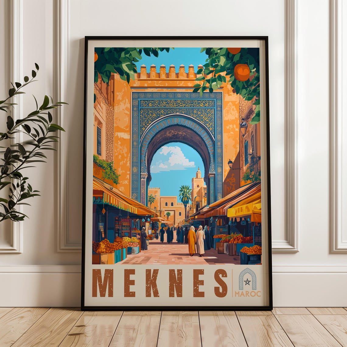 Meknes Travel Print - Morocco Wall Art Poster, African Illustration ...