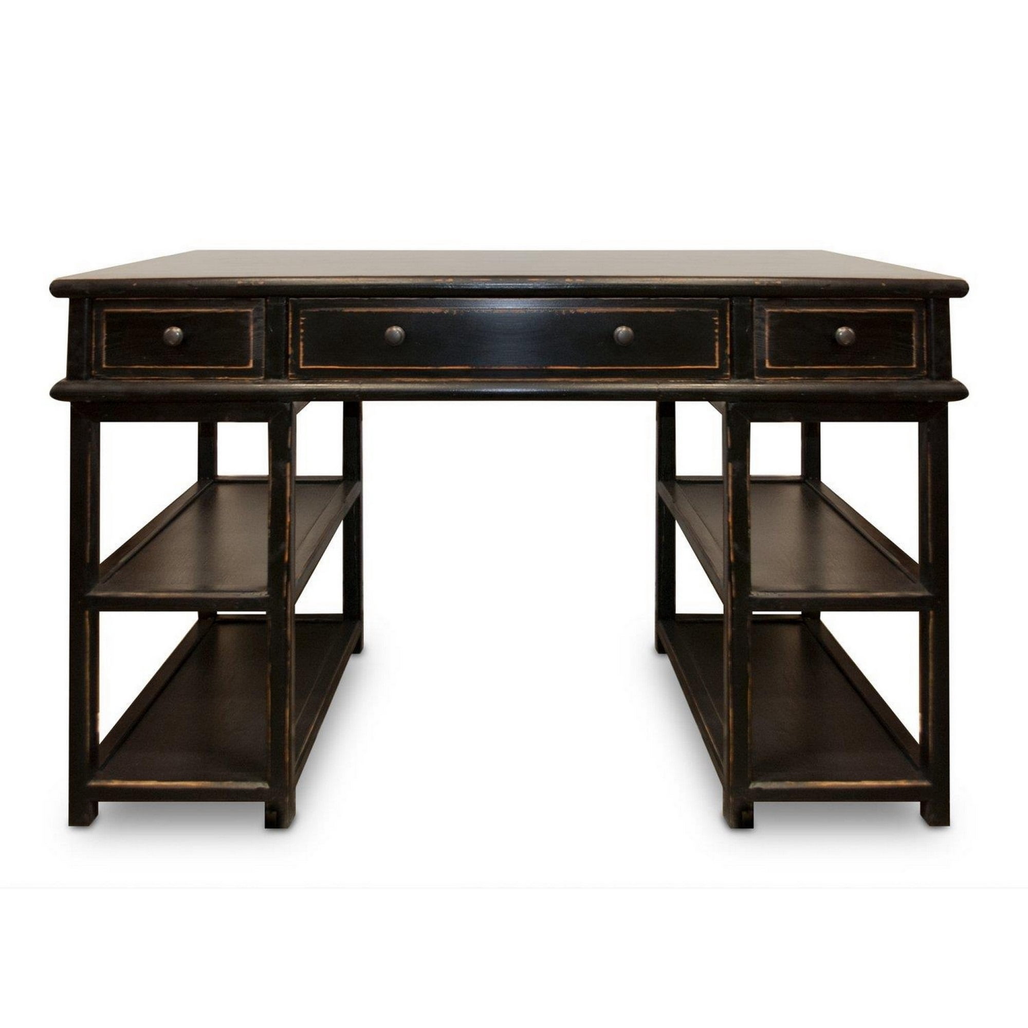Meko 51 Inch Vintage Office Desk, 3 Drawers, 4 Shelves, Distressed ...