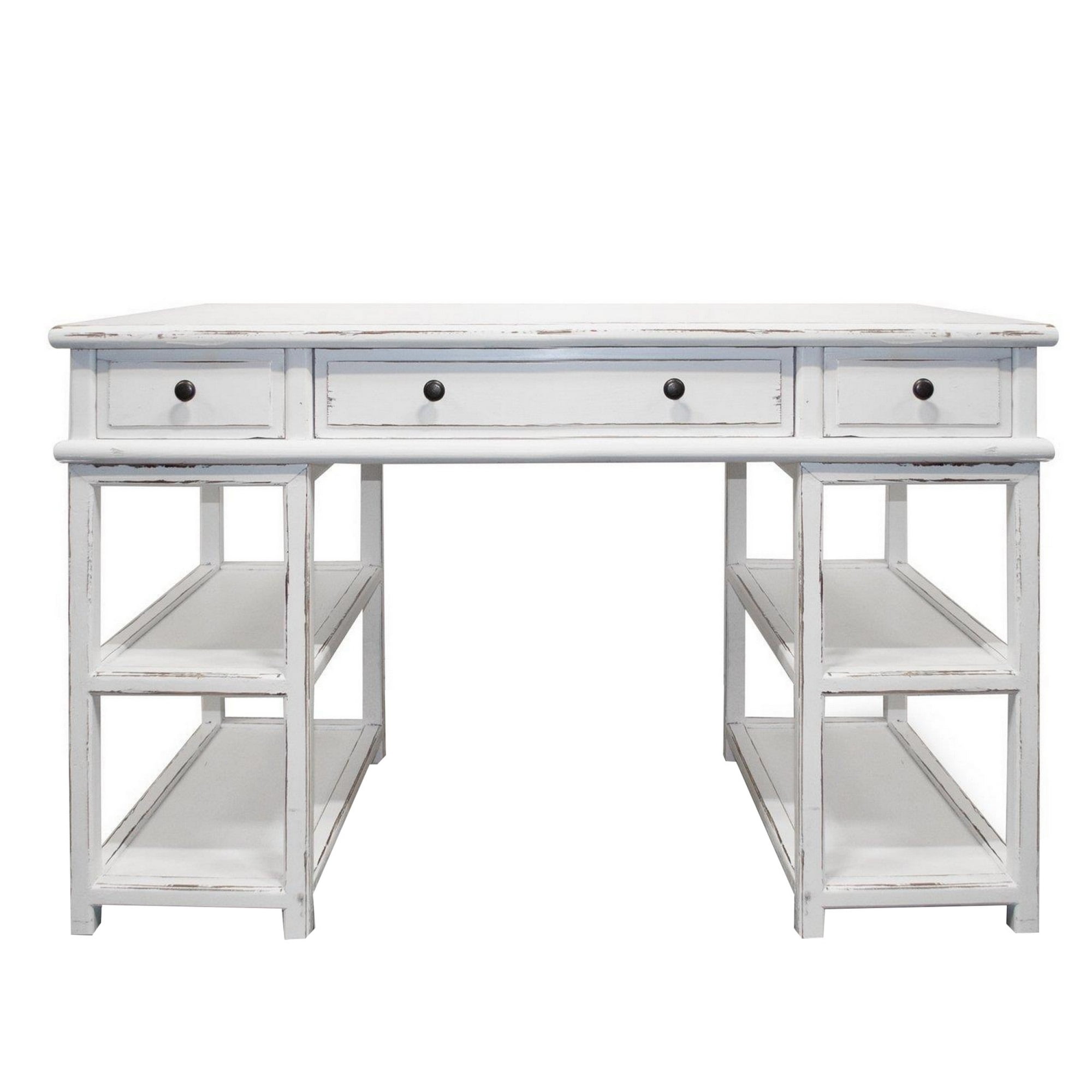 Meko 51 Inch Vintage Office Desk, 3 Drawers, 4 Shelves, Distressed ...