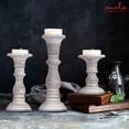 Mela Artisan Mangowood Candle Holders Set of 3, Distressed White Pillar ...