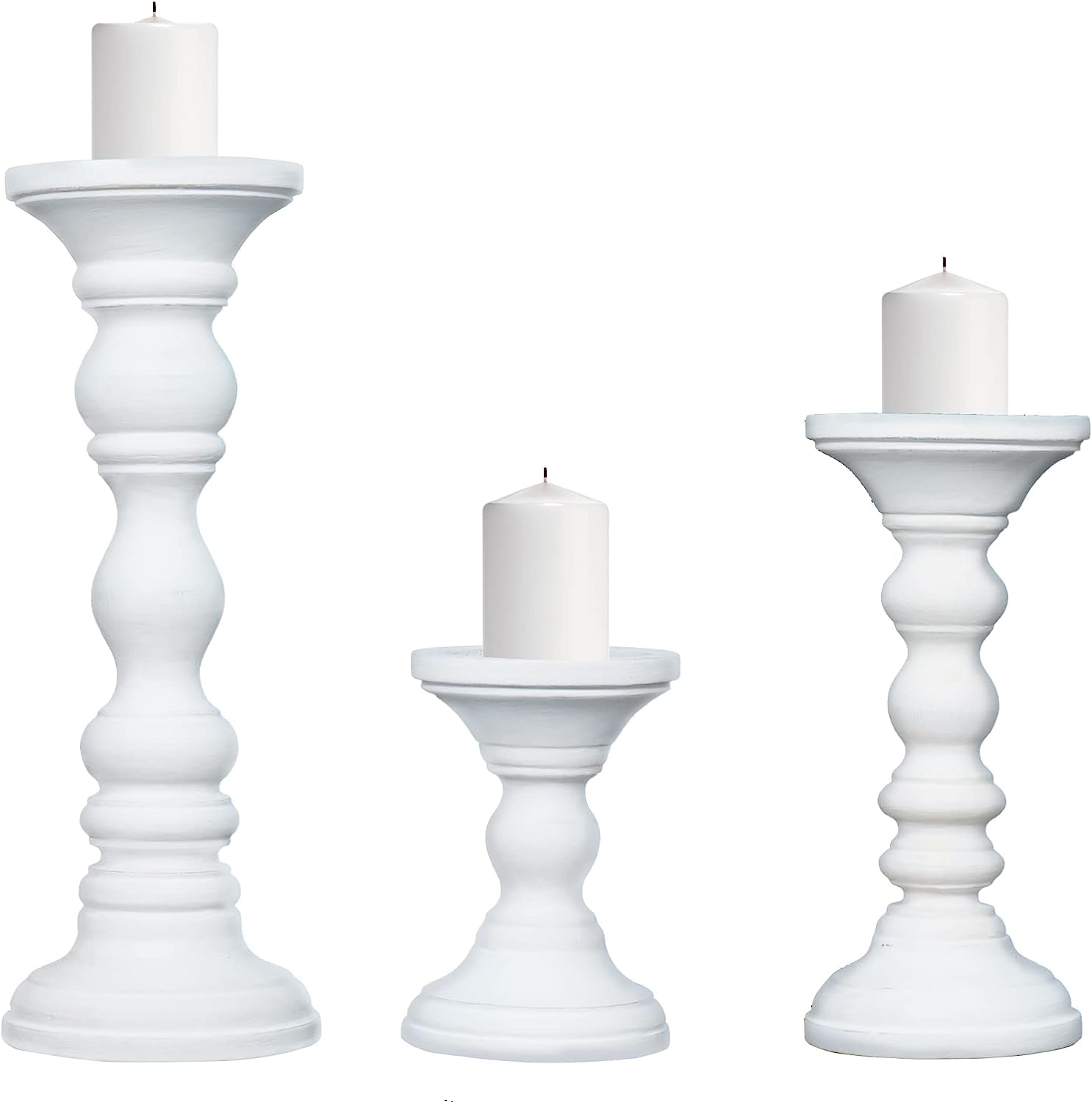 Mela Artisans Matte White Willow Wood Pillar Candle Holders - Set of 3 ...