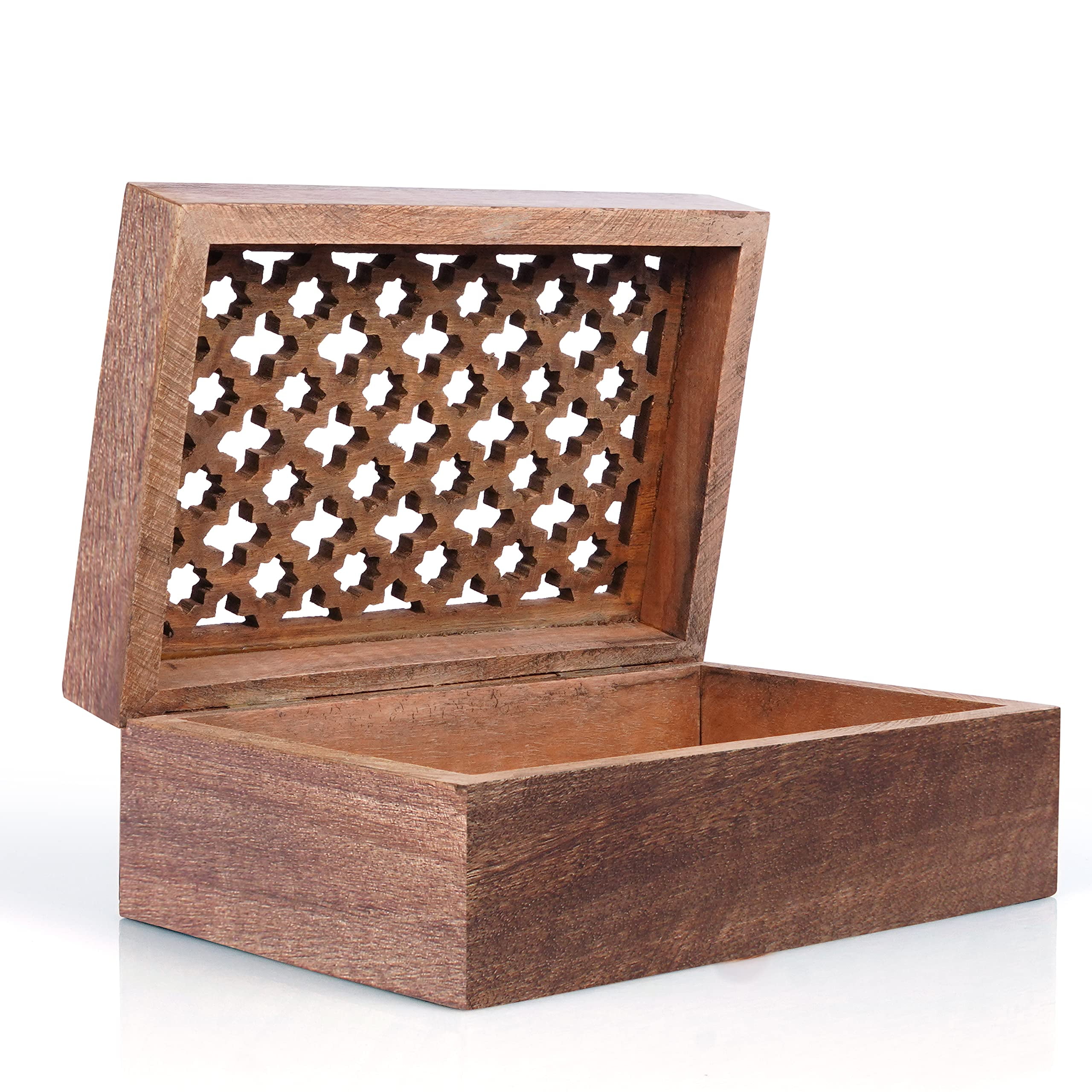 Mela Artisans Decorative Wooden Storage Box, Hinged Lid, Rustic Trellis ...