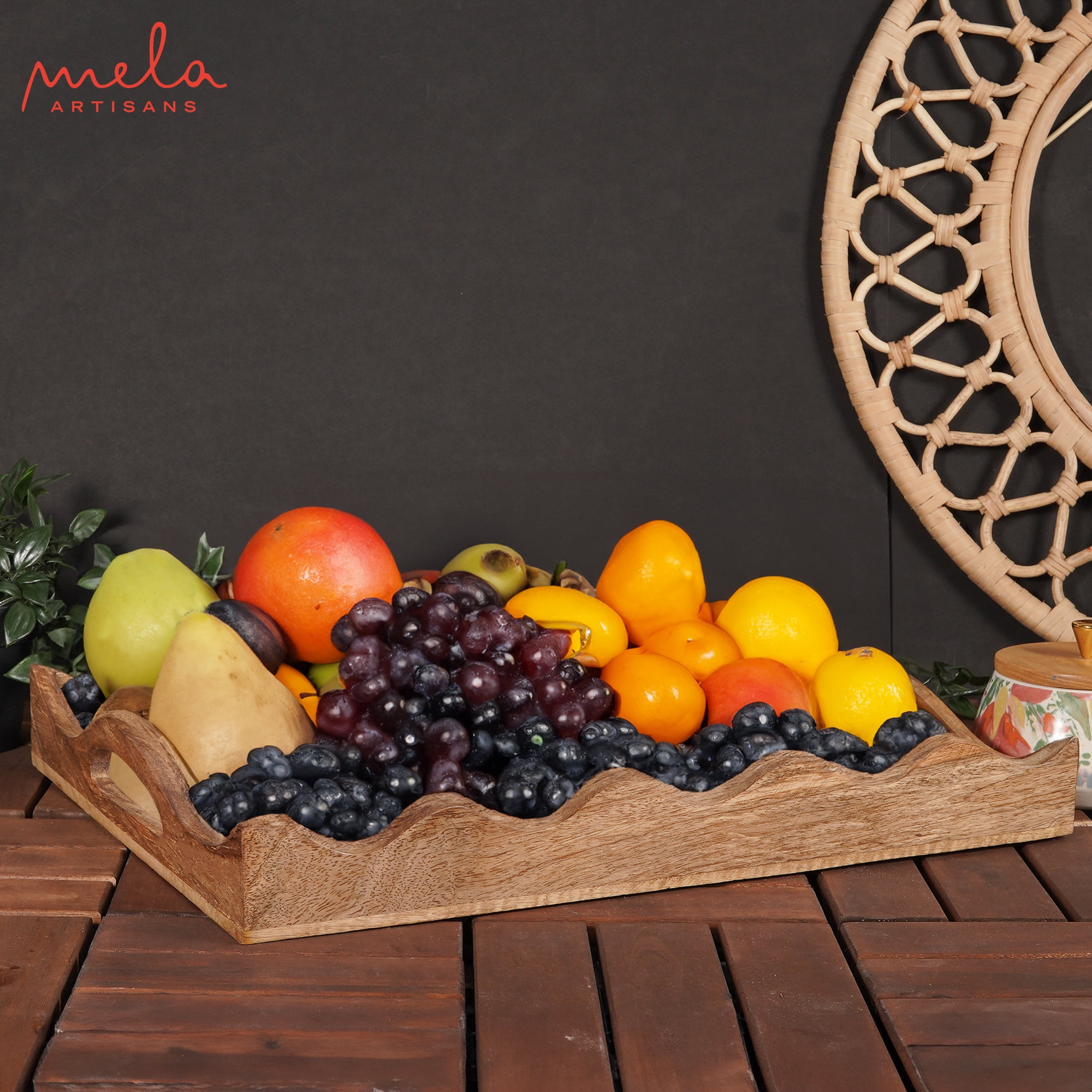 Mela Artisans Scallop Coffee Table Tray, Mango Wood Decorative Tray ...