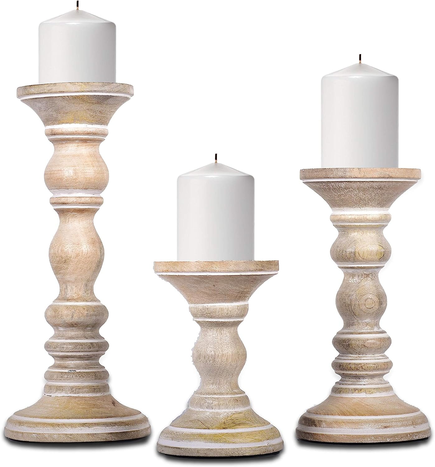 Mela Artisans Whitewash Willow Wood Pillar Candle Holders - Set of 3 - Walmart.com