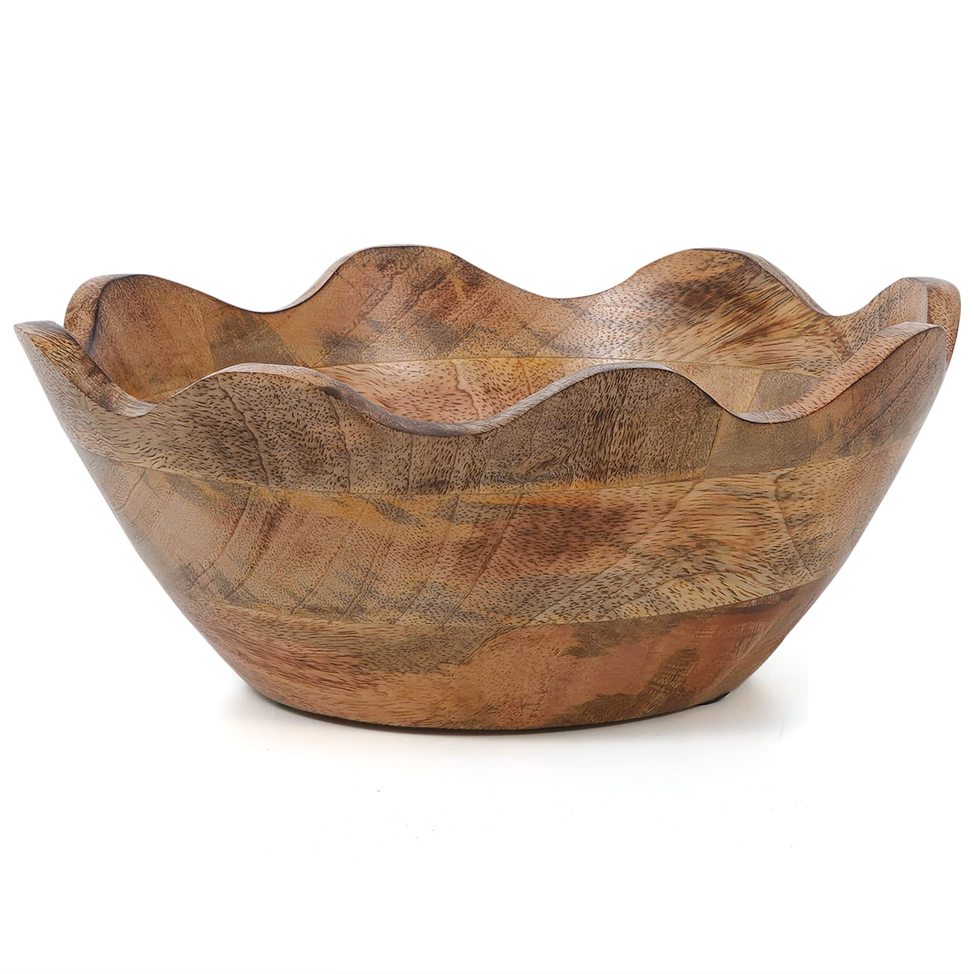 Mela Artisans Wooden Scalloped Bowl - Medium, Rustic Ruffle Style, Home ...