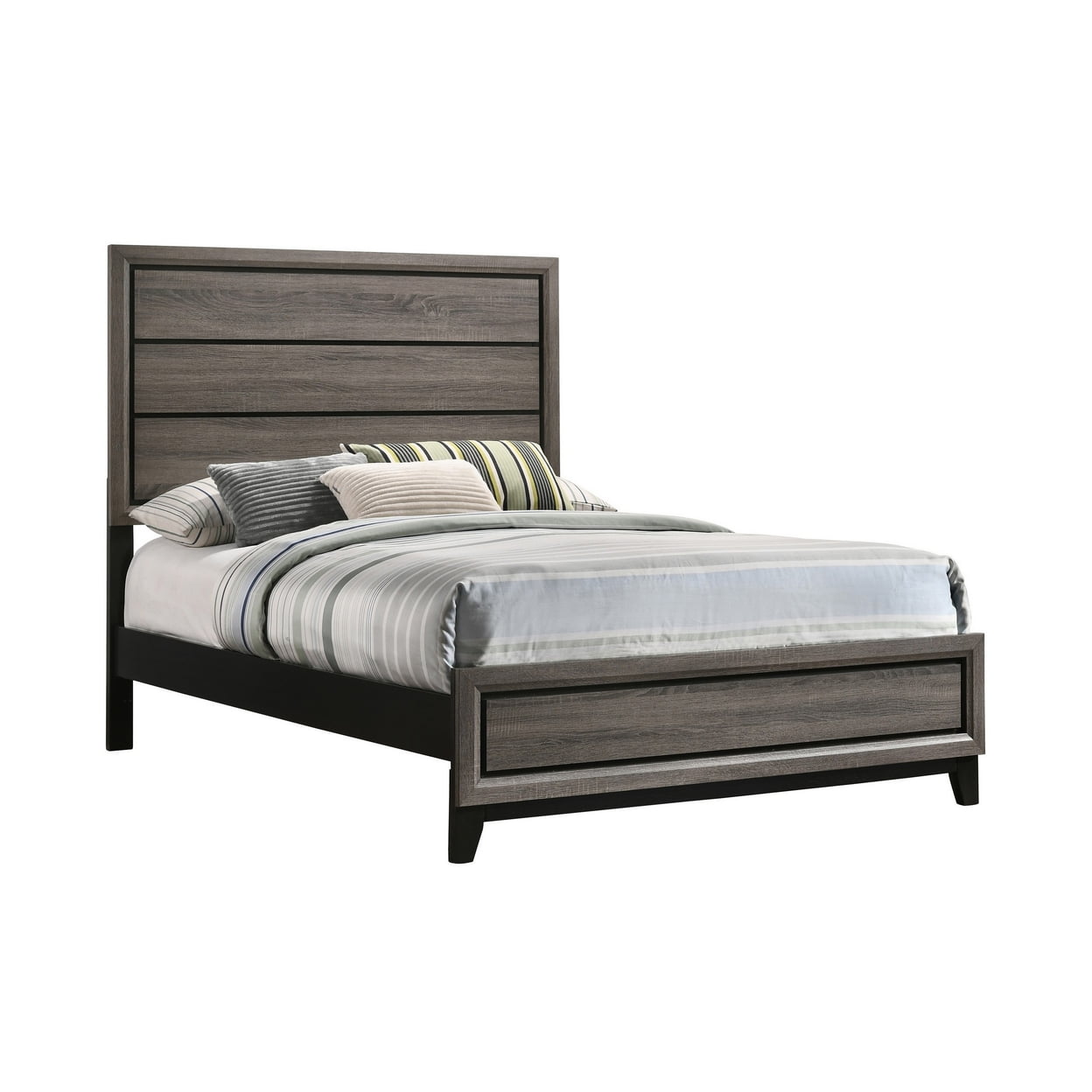 Mela Full Size Panel Bed Groove Design Tapered Legs Gray & Black ...