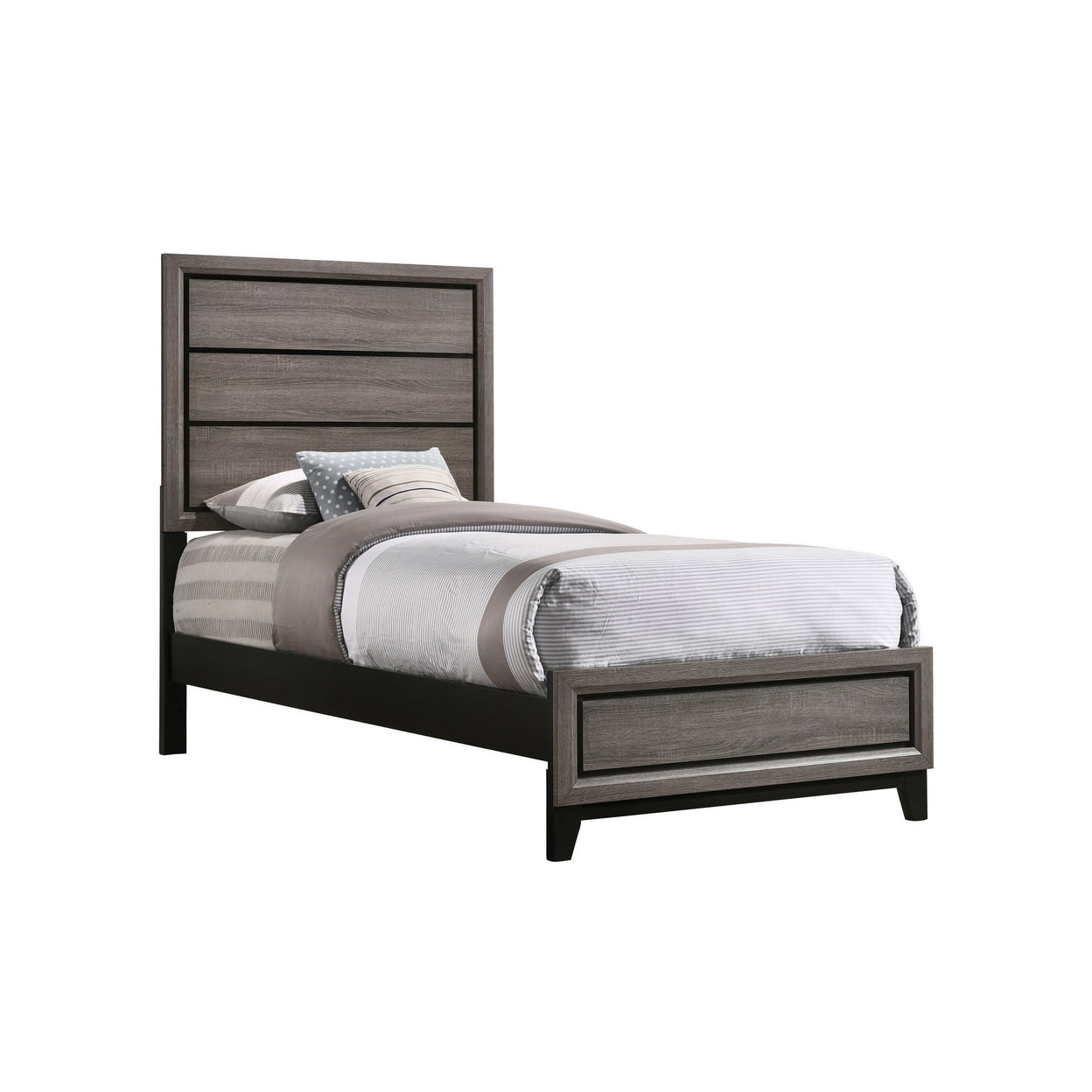 Benjara Mela Twin Size Panel Bed, Groove Design, Tapered Legs, Gray and ...