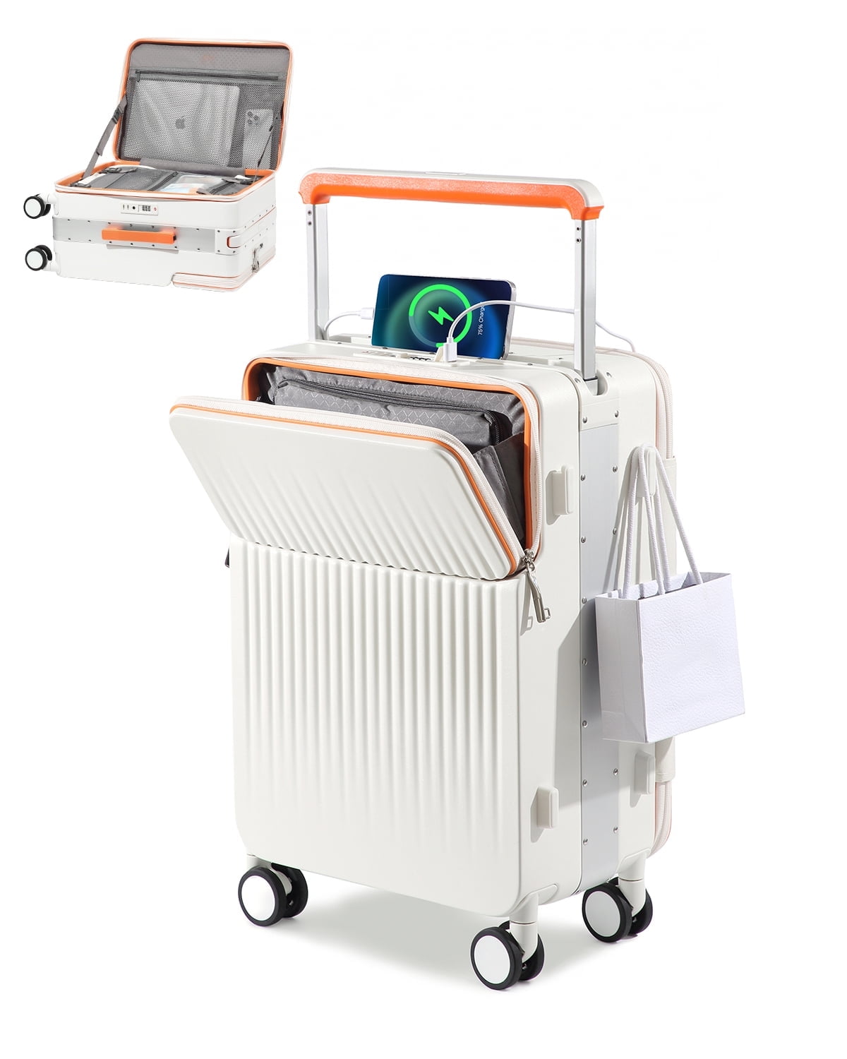 Melalenia Carry-On Luggage 20" with Charging Port PC Hard Shell ...