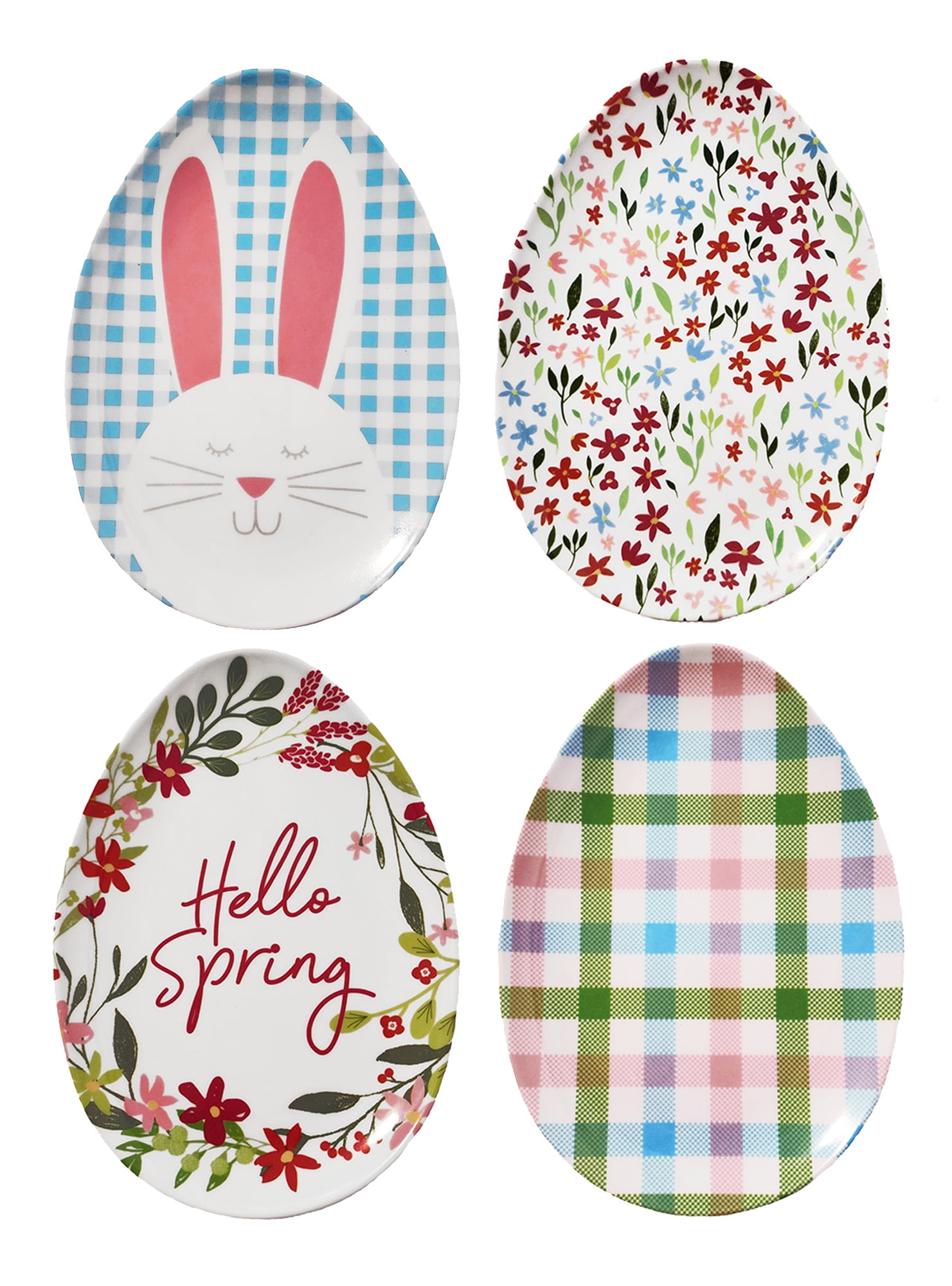 Melamine Appetizer Plates 4 Piece Egg-Shaped Spring Easter Multi-color ...