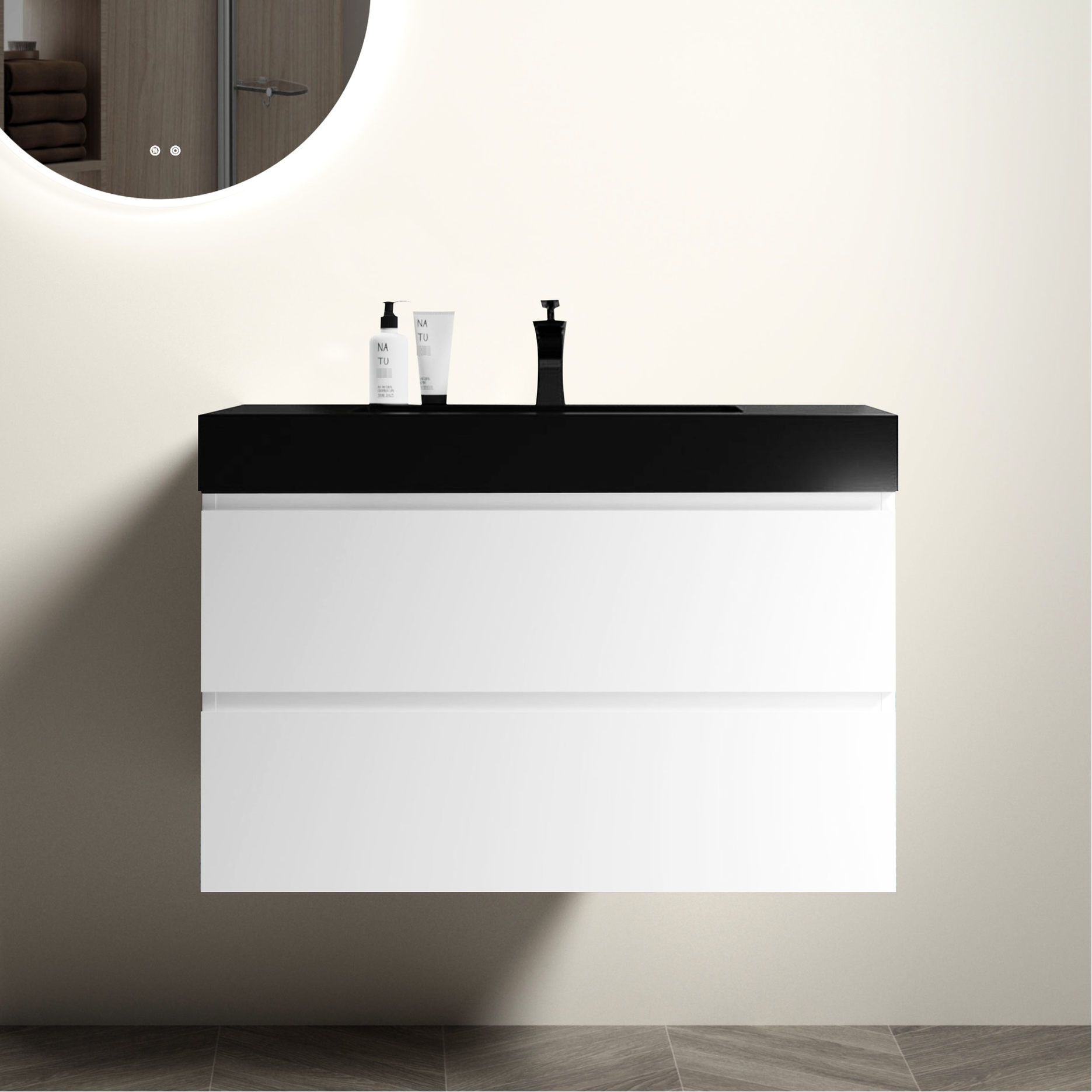 Melamine Bathroom Vanity with One - Piece Sink | Ideal for Organizing ...