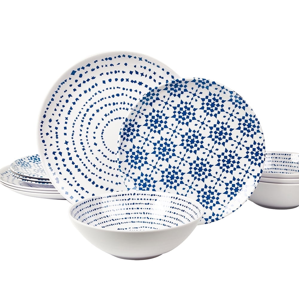 Melamine Dinnerware Set Outdoor Blue Plates Bowl Set Lightweight ...