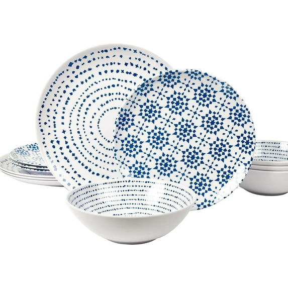 Melamine Dinnerware Set of 12 Pcs Dinner Dishes Set Bowls and Plates ...