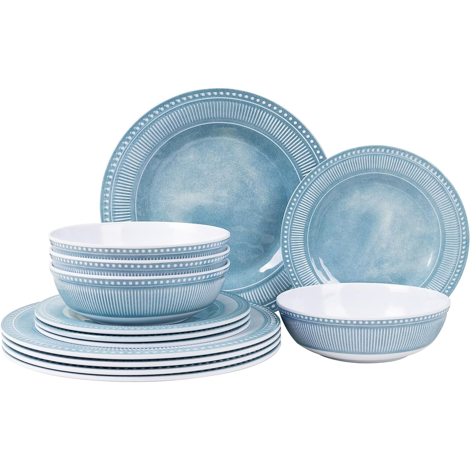 Melamine Dinnerware Set of 12 Pcs, Dinner Dishes Set for Indoor and ...