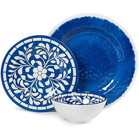 Melamine Dinnerware Set - 12 Pcs Dinner Dishes Set for 4, Plates and ...