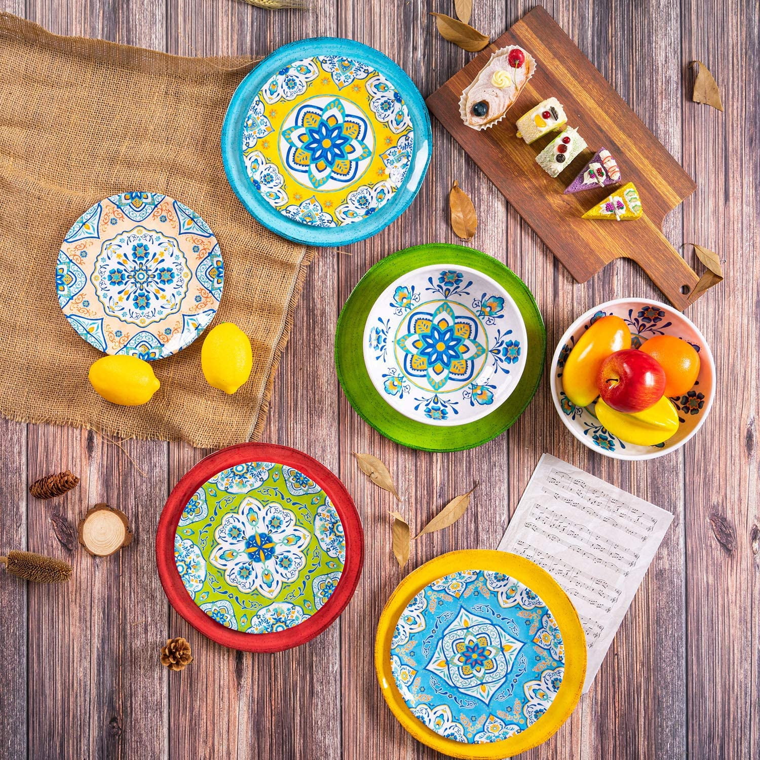 Melamine Dinnerware Set 12 Pcs Dishware Colorful Plate Bowl Set ...