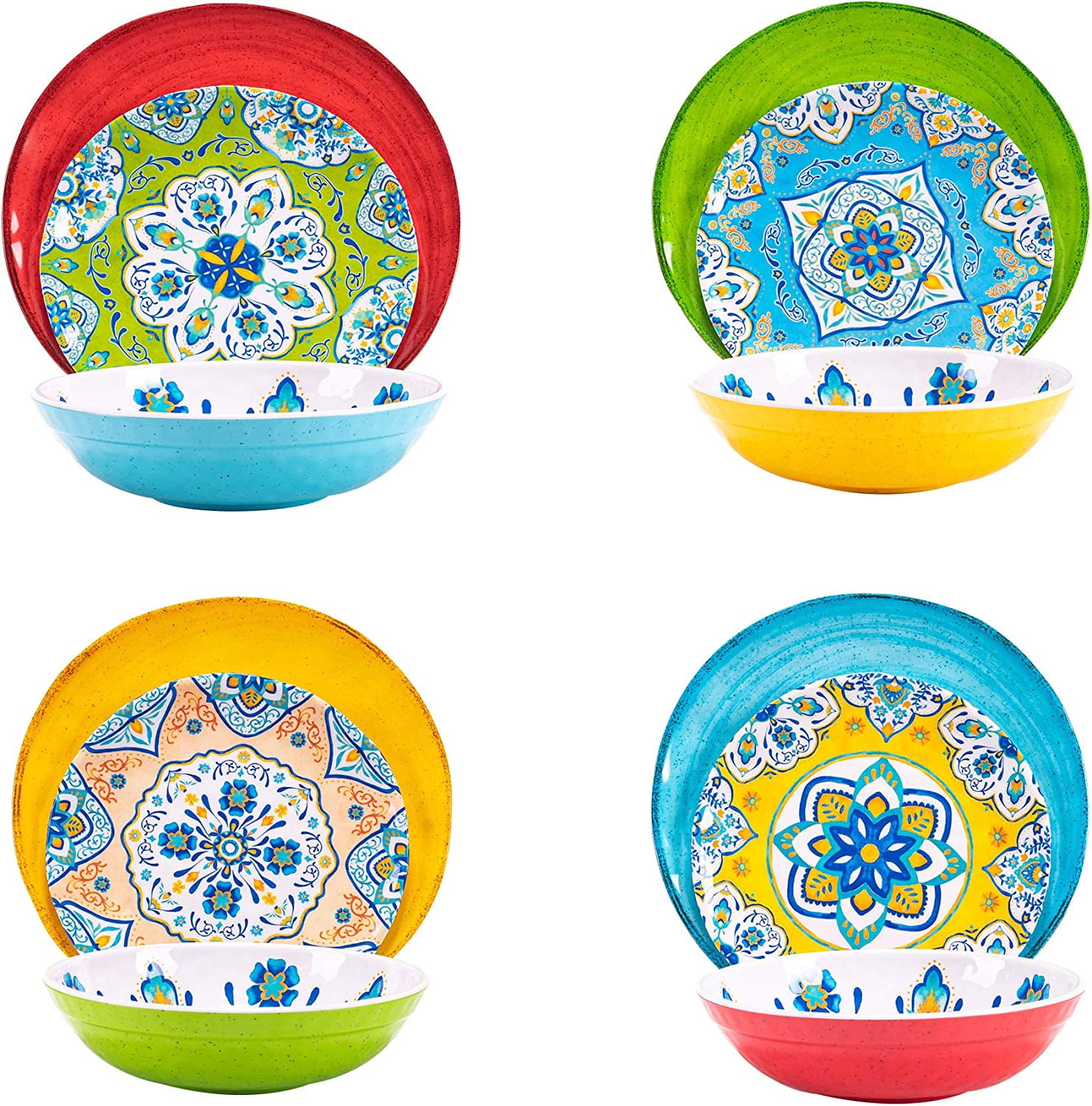 Melamine Dinnerware Set 12 Pcs Durable Dishware Colorful Plate Bowl Set ...