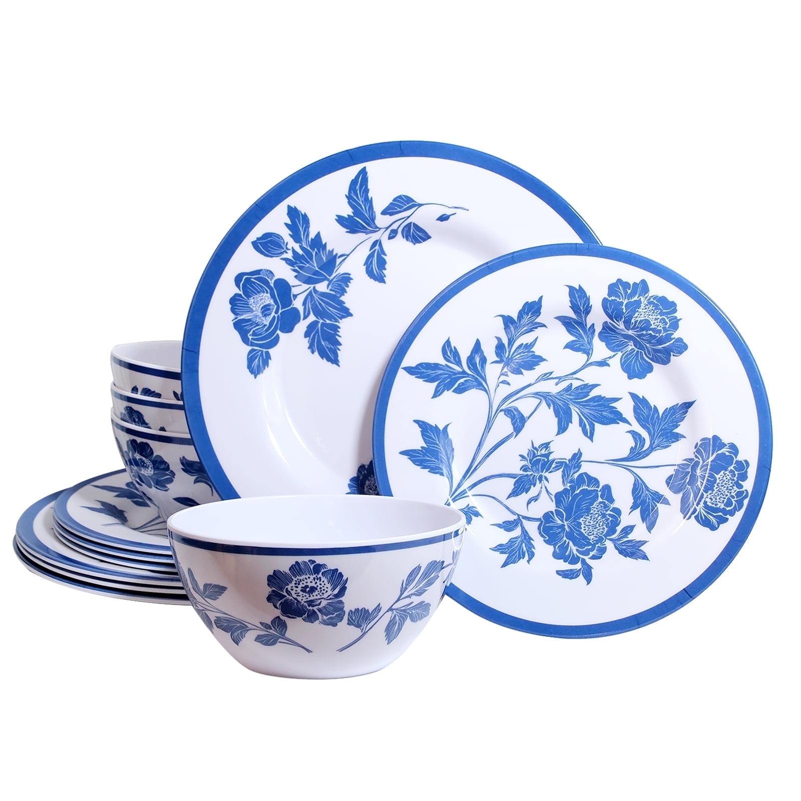 Melamine Dinnerware Set 12-Piece for 4 Dish Set Plates Bowls ...