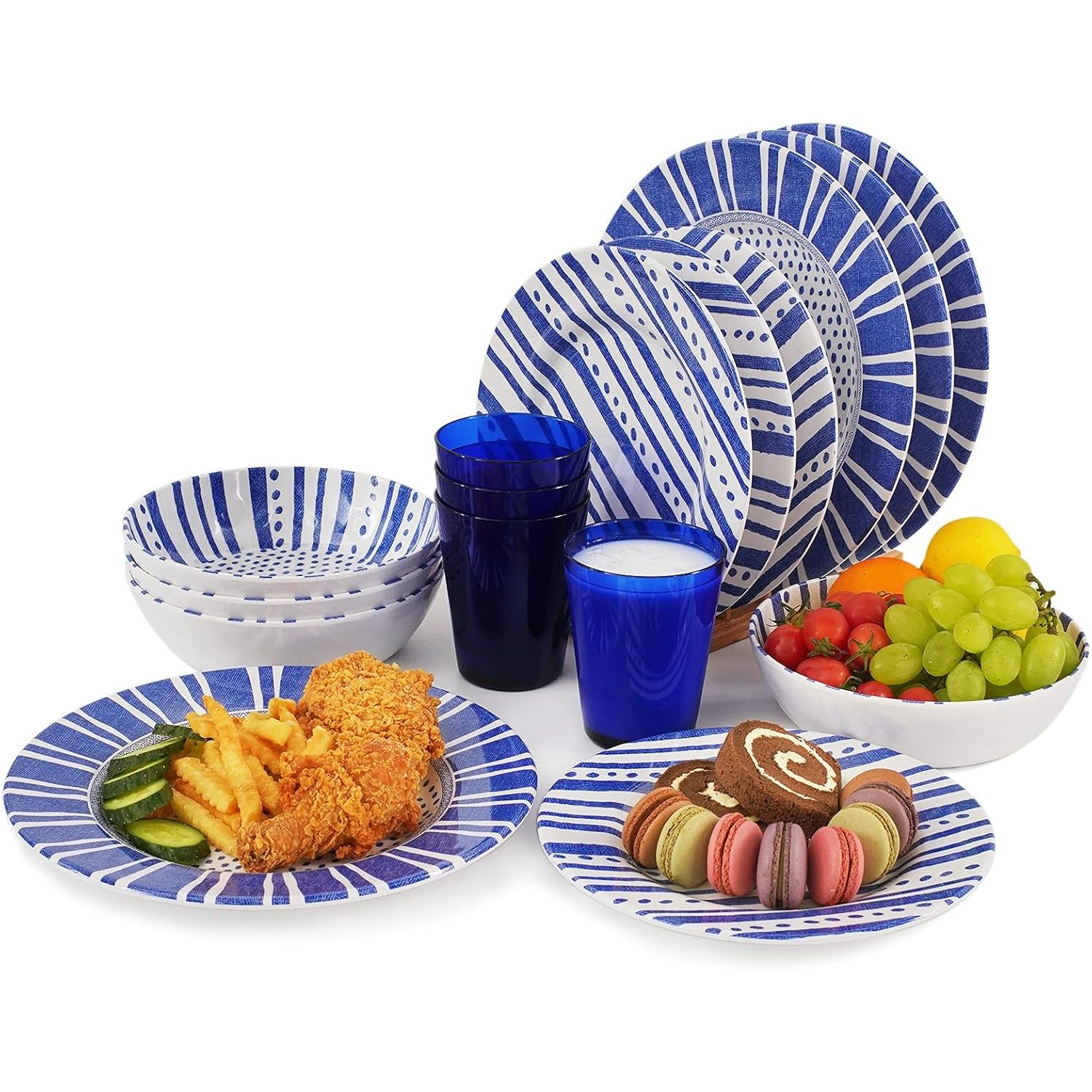 Melamine Dinnerware Set for 4-16 Pcs:Camping Dishes Set with Dinner ...
