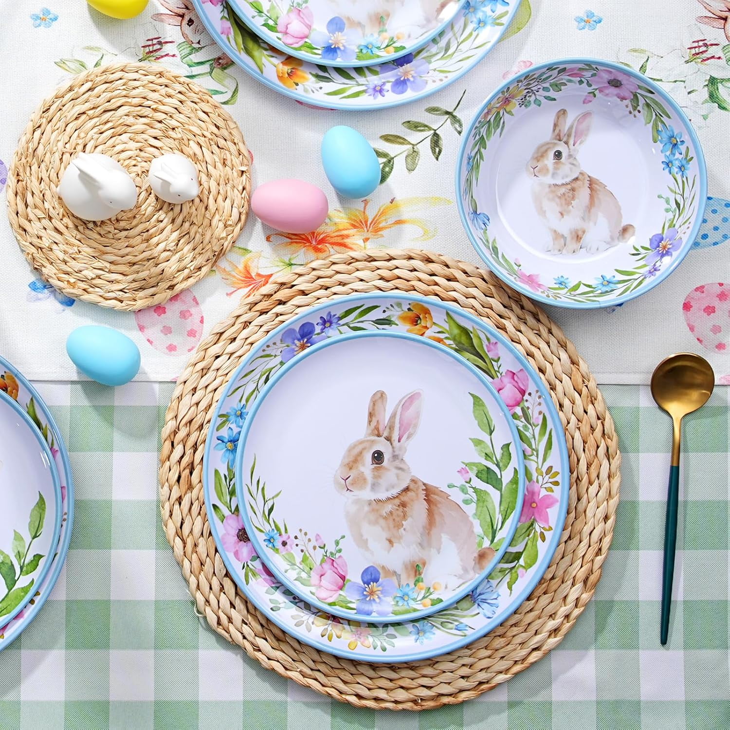 Melamine Dinnerware Set, Bunny & Floral Outdoor Dinnerware Set ...
