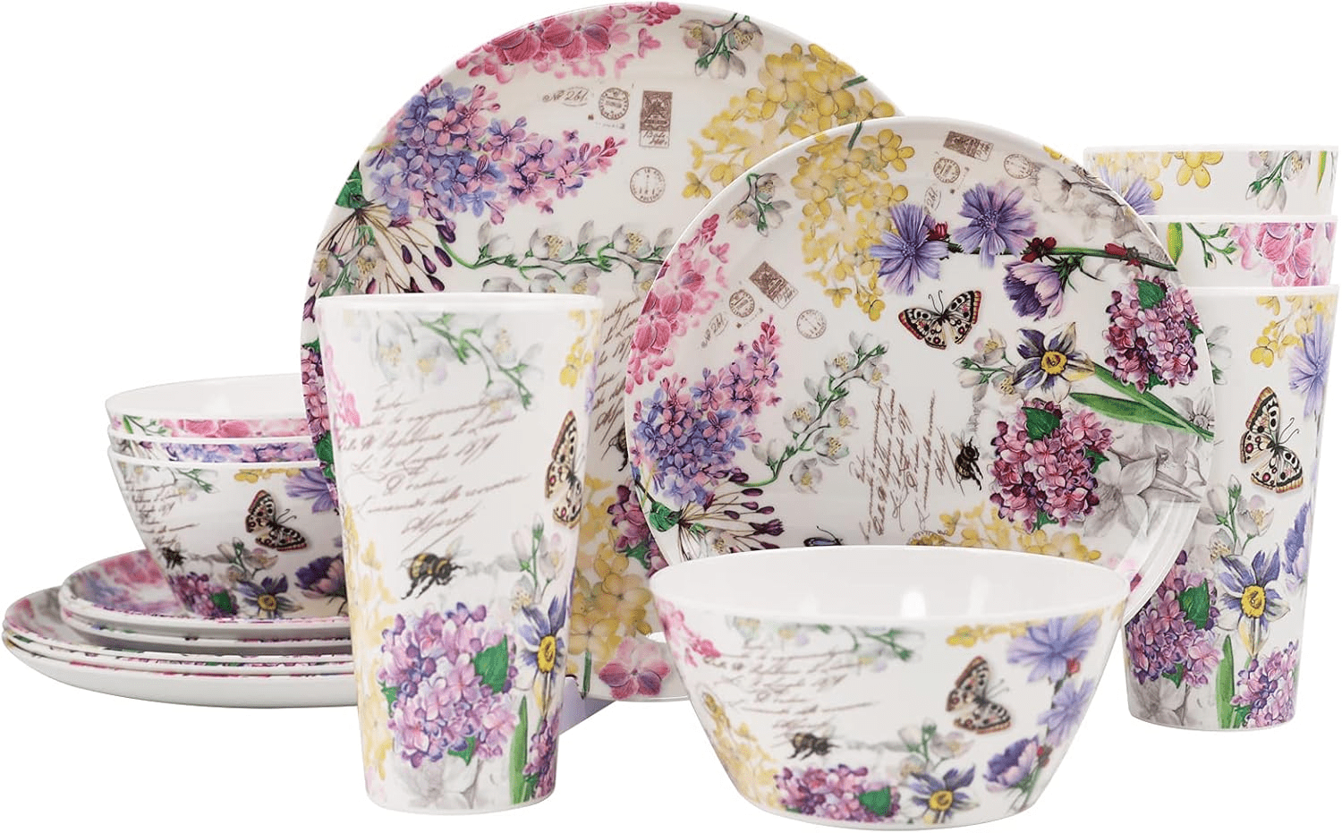 Melamine Dinnerware Set for 4-16 Pcs:Camping Dishes Set with Dinner ...