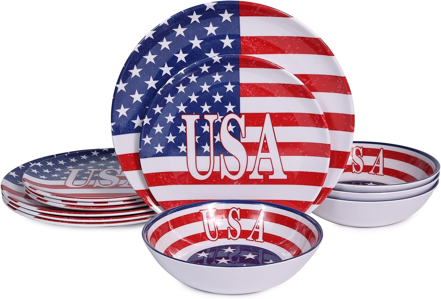 Melamine Dinnerware Sets 12 Pcs Independence Day American Flag Melamine ...