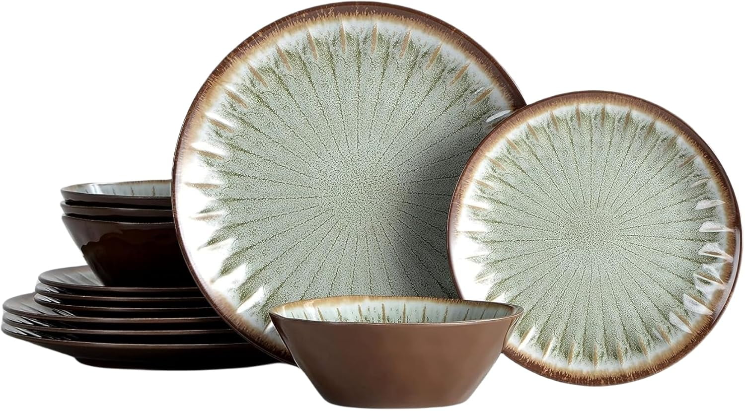 Melamine Dinnerware Sets 12 Pcs, Plates and Bowls Sets for 4, Camping ...