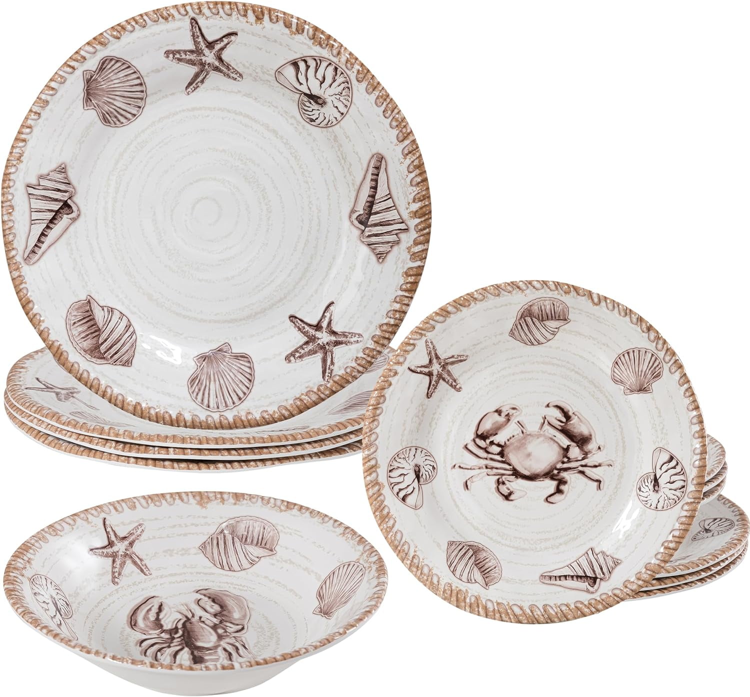 Melamine Dinnerware Sets, 12 Piece Rustic Oceanic Theme Outdoor Plates ...