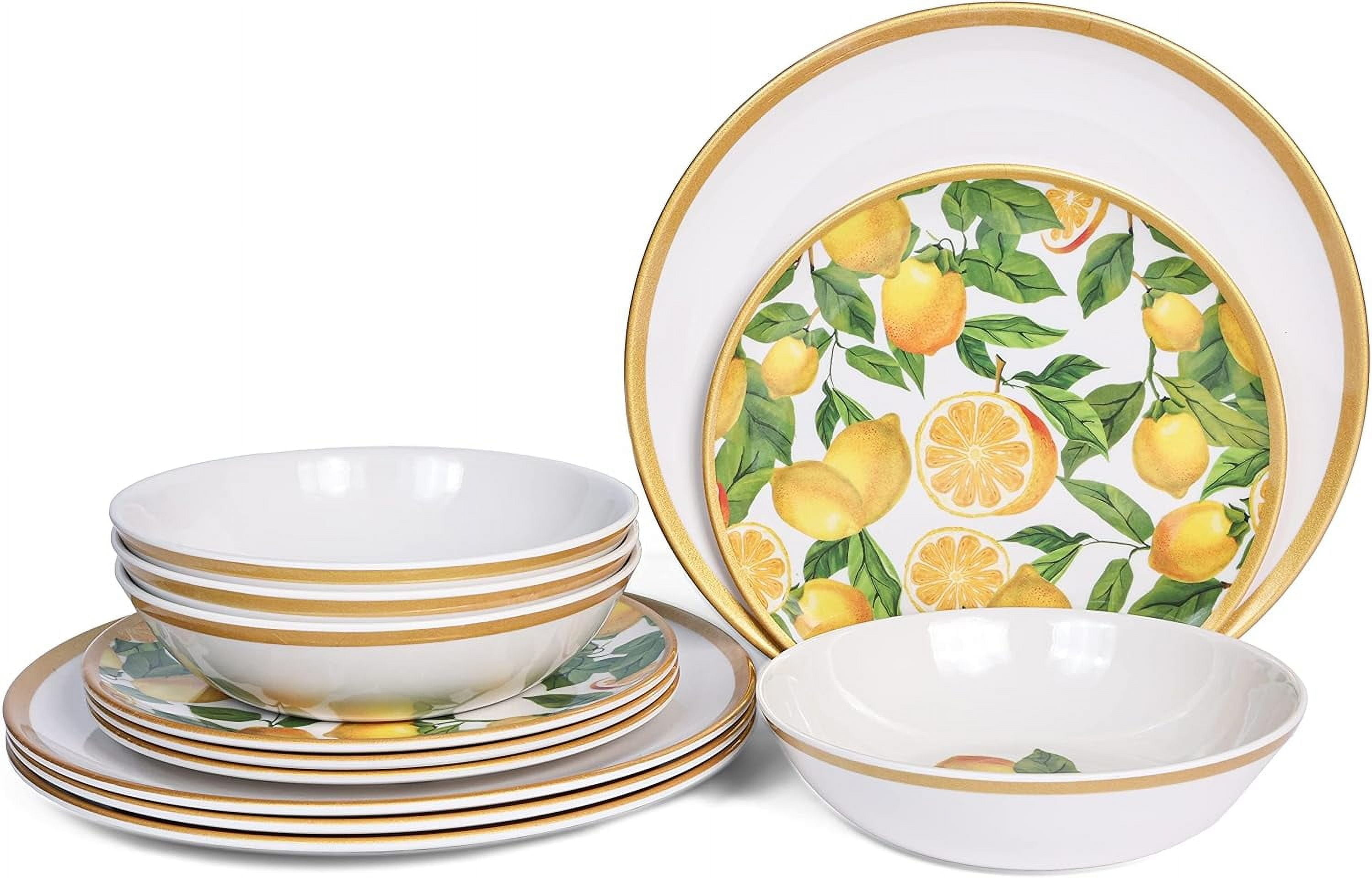 Melamine Dinnerware Sets- 12pcs Melamine Plates and Bowls Set for 4 ...