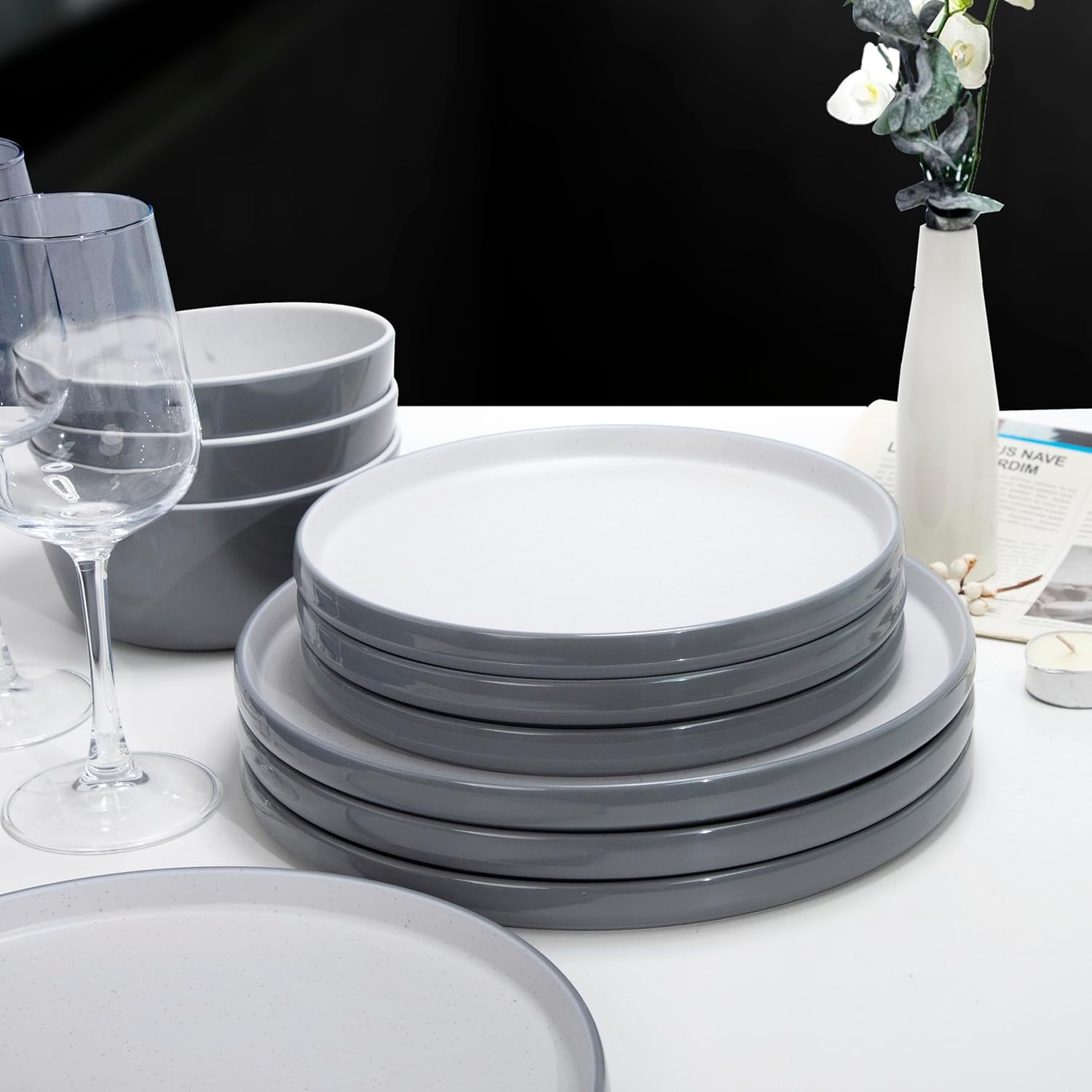 Melamine Dinnerware Sets 12pcs, Plates and Bowls for 4, Unbreakable ...