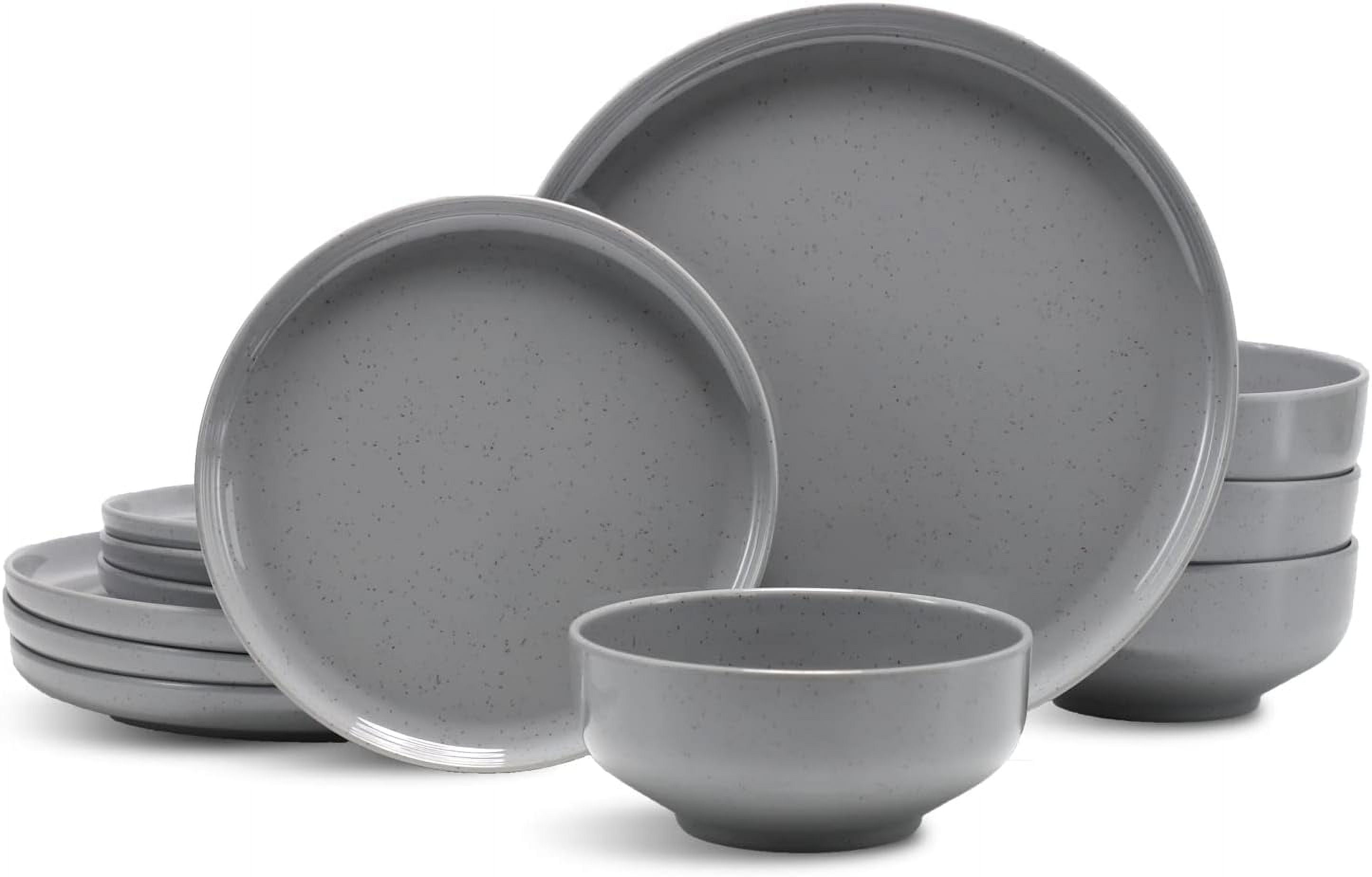 Melamine Dinnerware Sets for 4, 12Pcs Kitchen Plates and Bowls Set ...