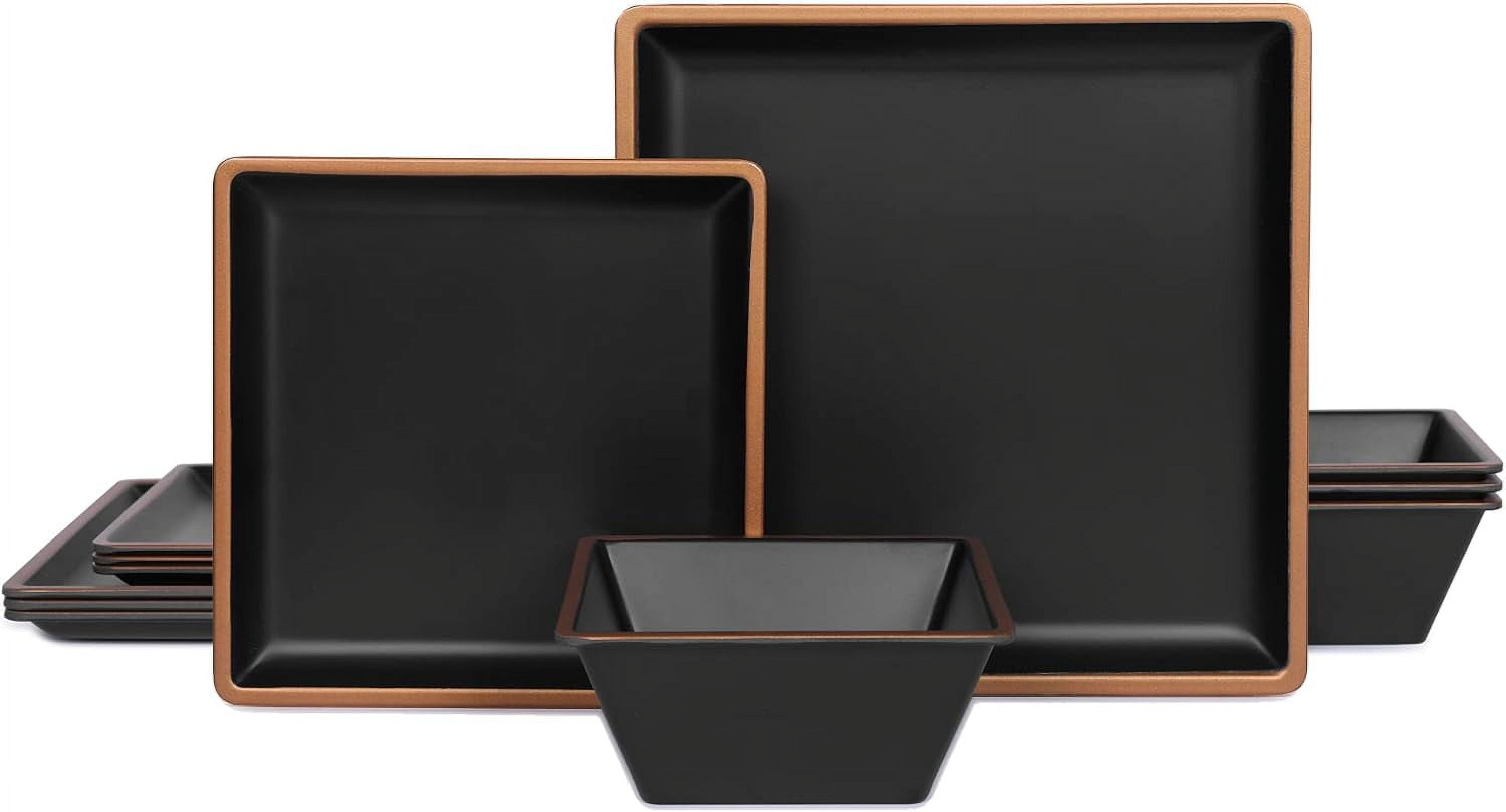 Melamine Dinnerware Sets Service for 4, Square Dinner Plates and Bowls ...