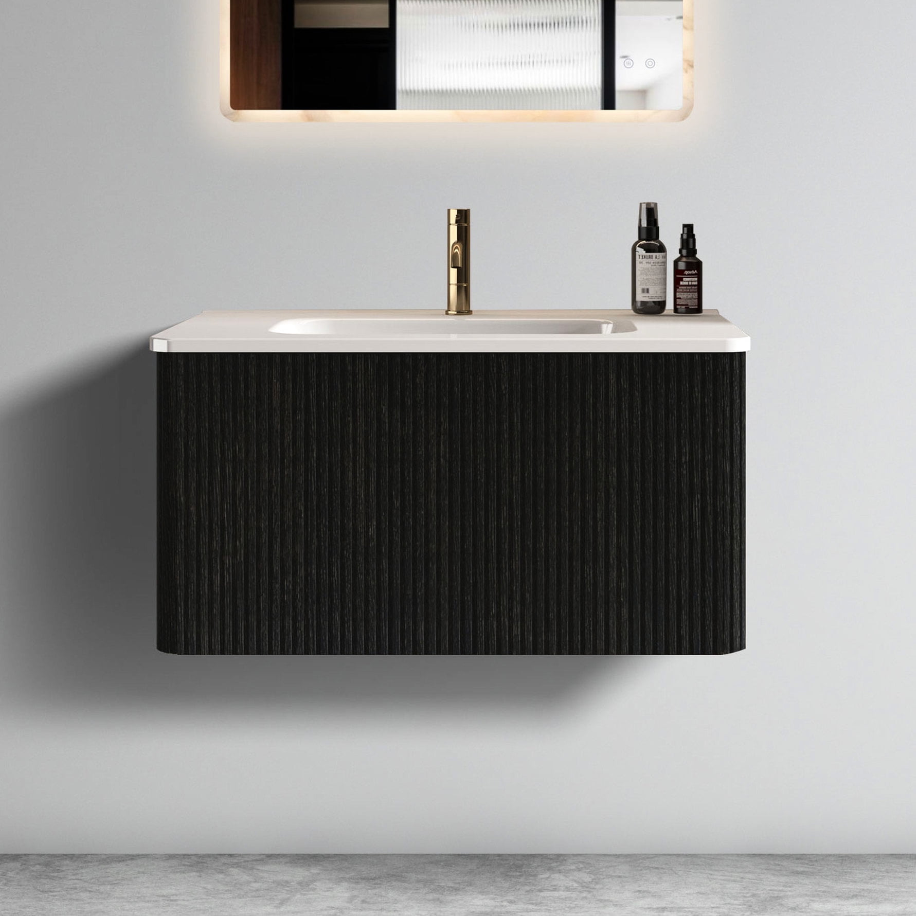 Melamine in Black Design - Glossy White Ceramic Sink - Bathroom ...