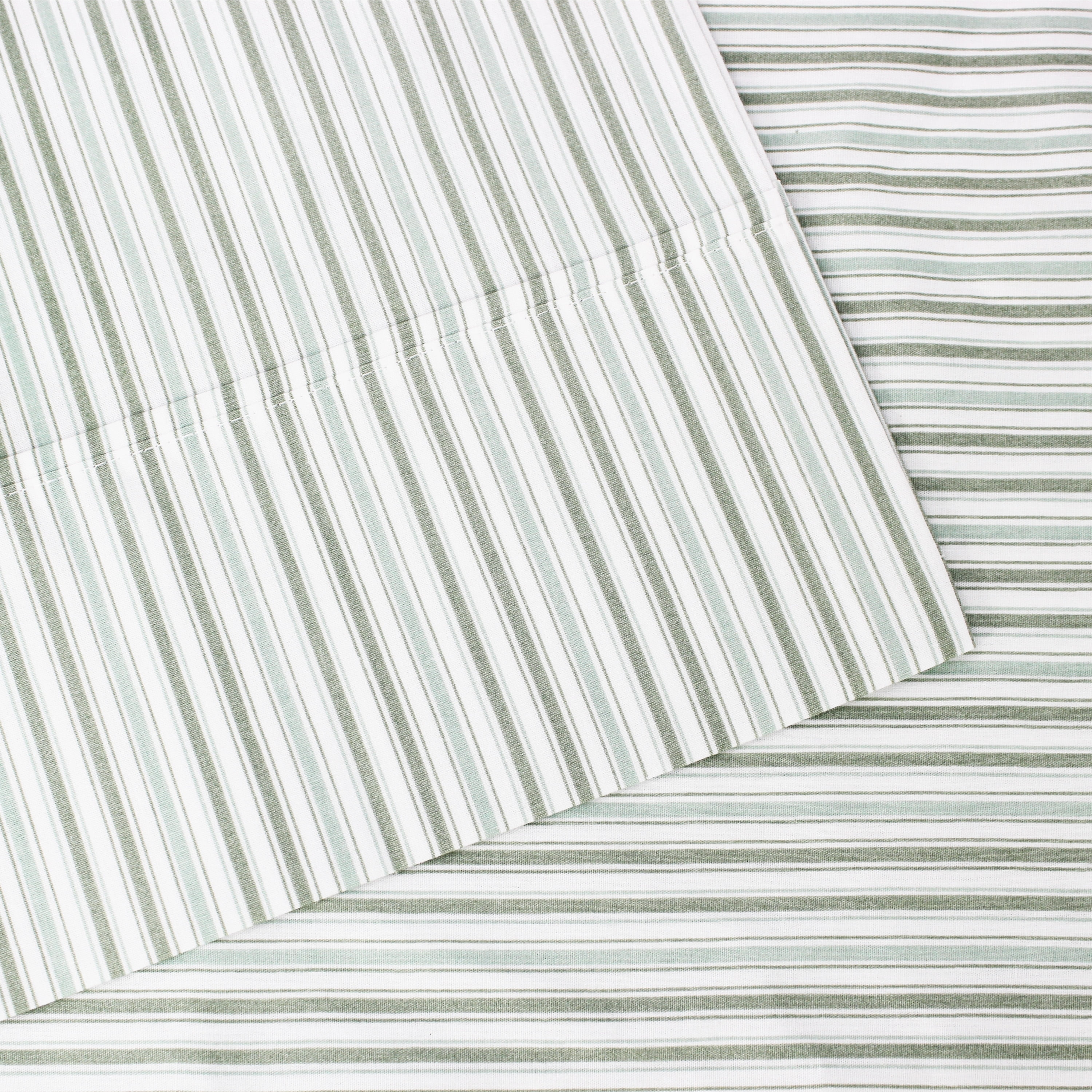 Melange Home Bedford Lane Shirt Stripe Percale Cotton Sheet Set Green ...
