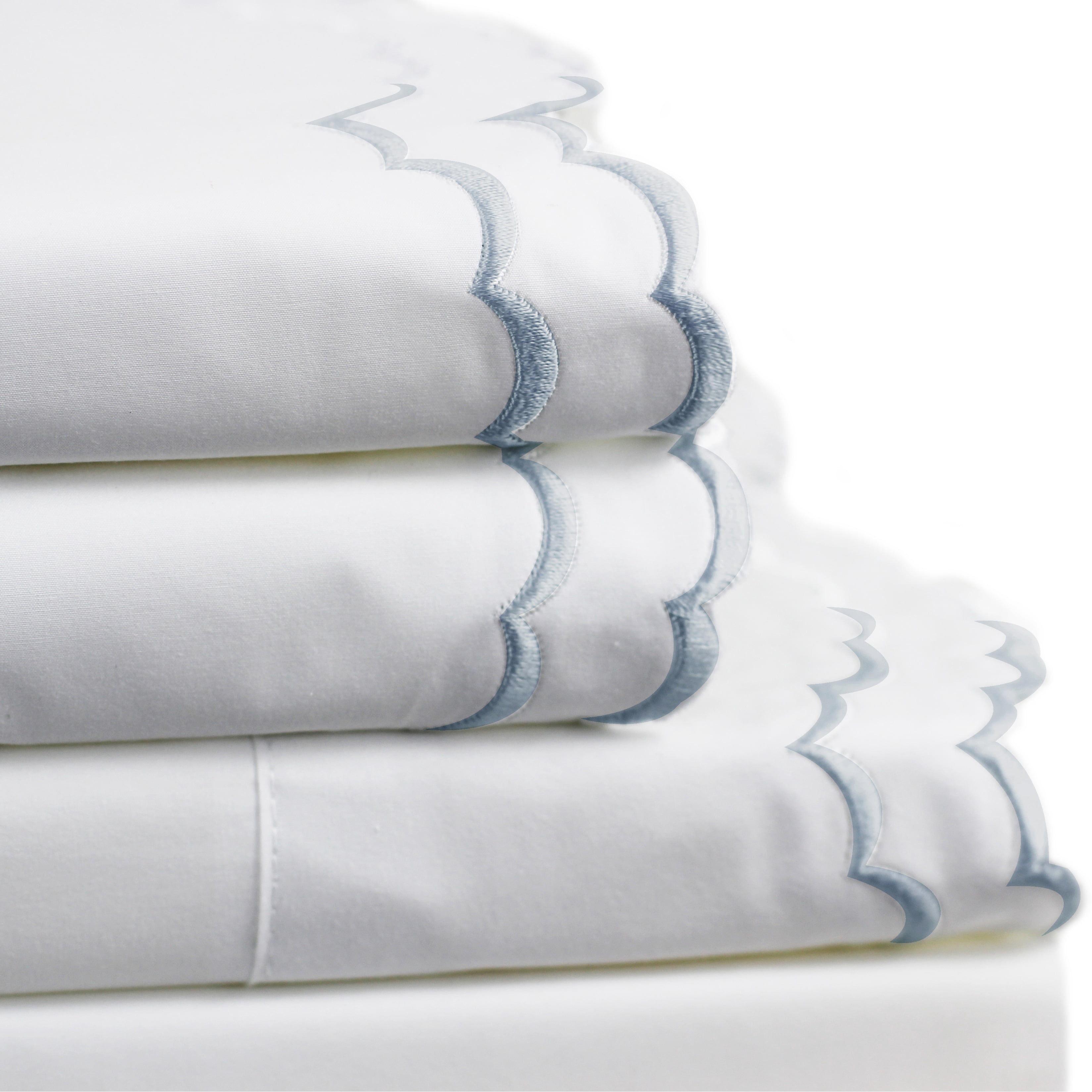 Melange Home Percale Cotton Double Scalloped Embroidered Crisp Sheet ...