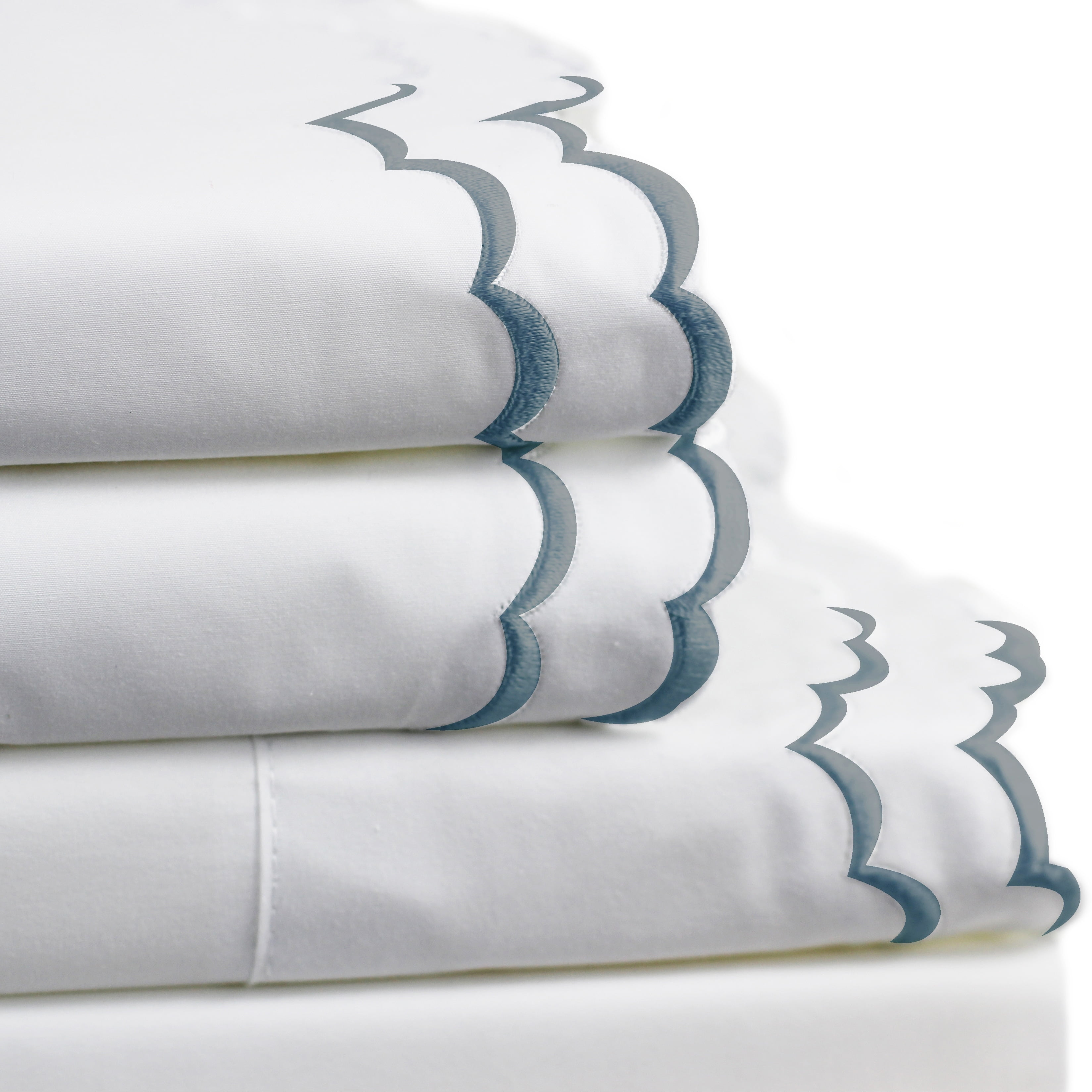 Melange Home Percale Cotton Double Scalloped Embroidered Crisp Sheet ...