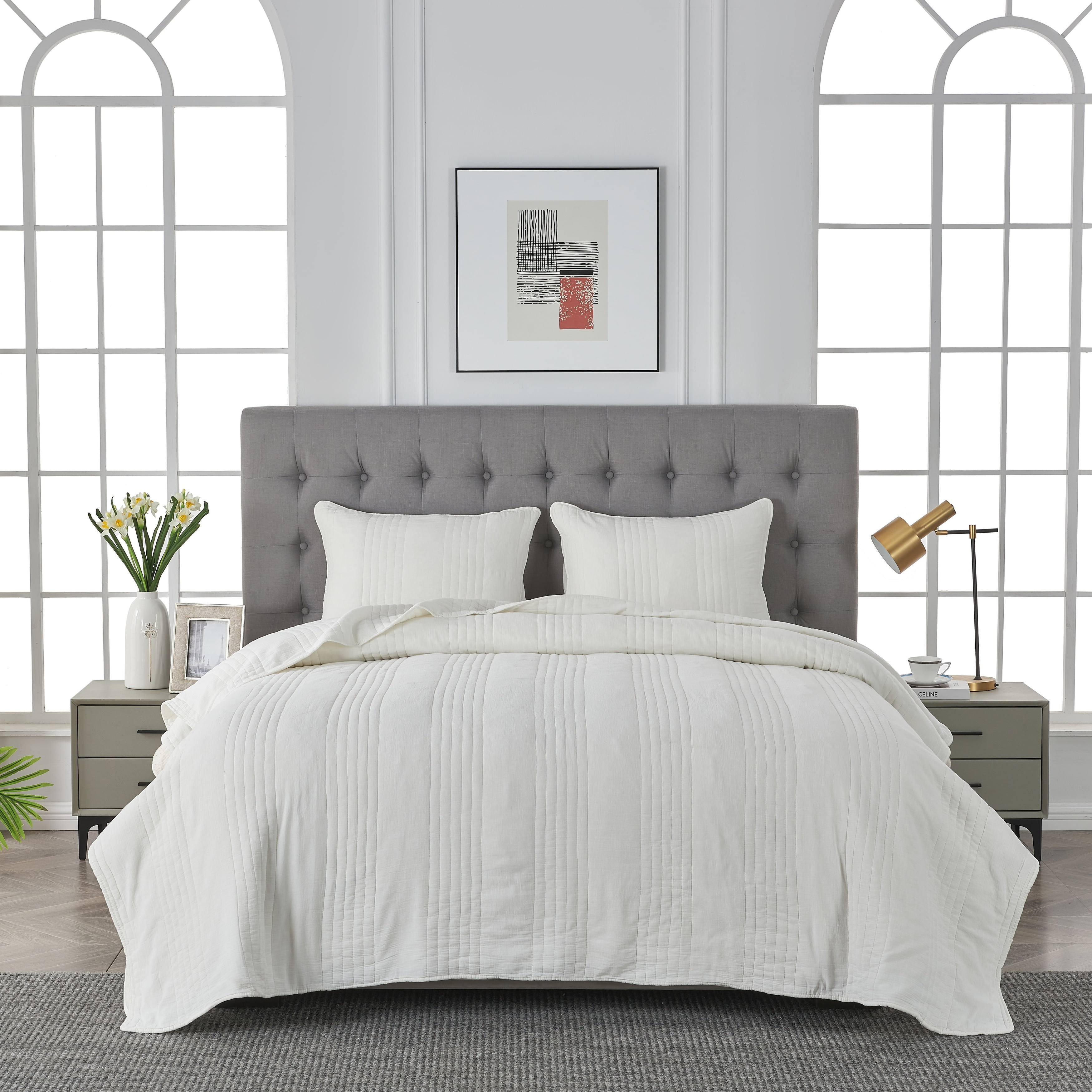Melange Home Stonewash Classic Cotton Quilt & Coverlet Set White - Twin ...