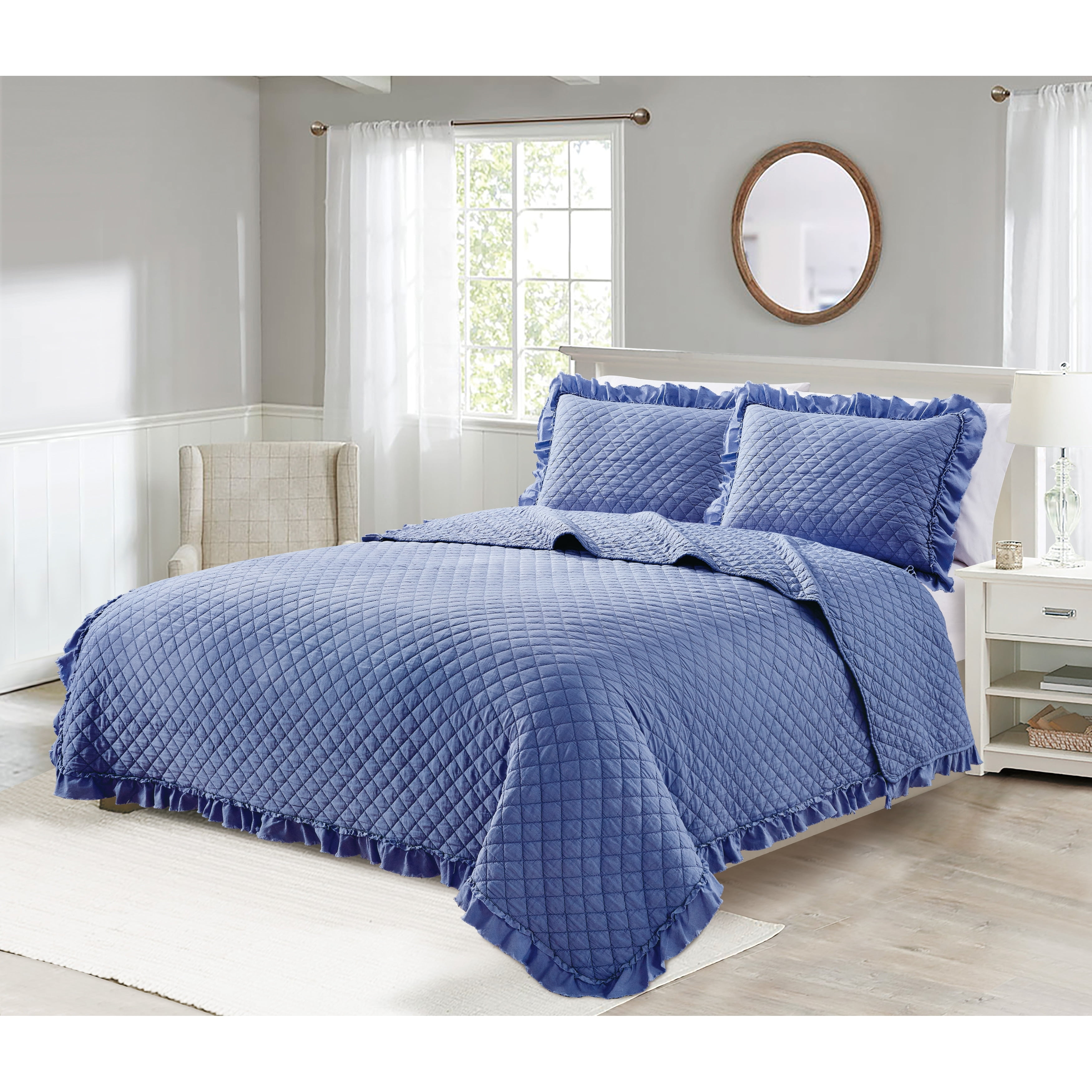 Melange Home Stonewashed Super Soft Diamond Stitched with Ruffle Border ...
