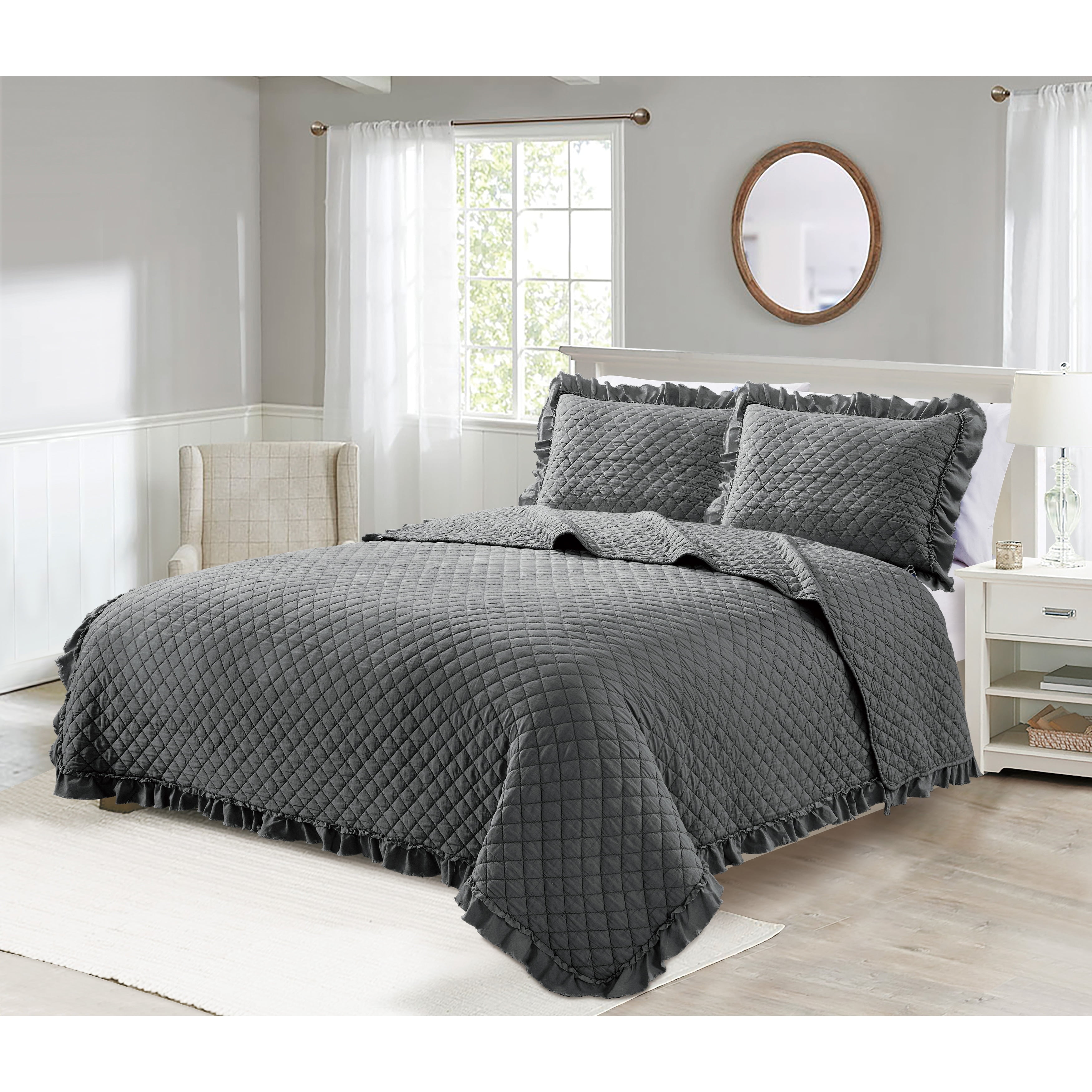 Melange Home West Valley Stonewashed Diamond Ruffle Embroidered Quilt ...