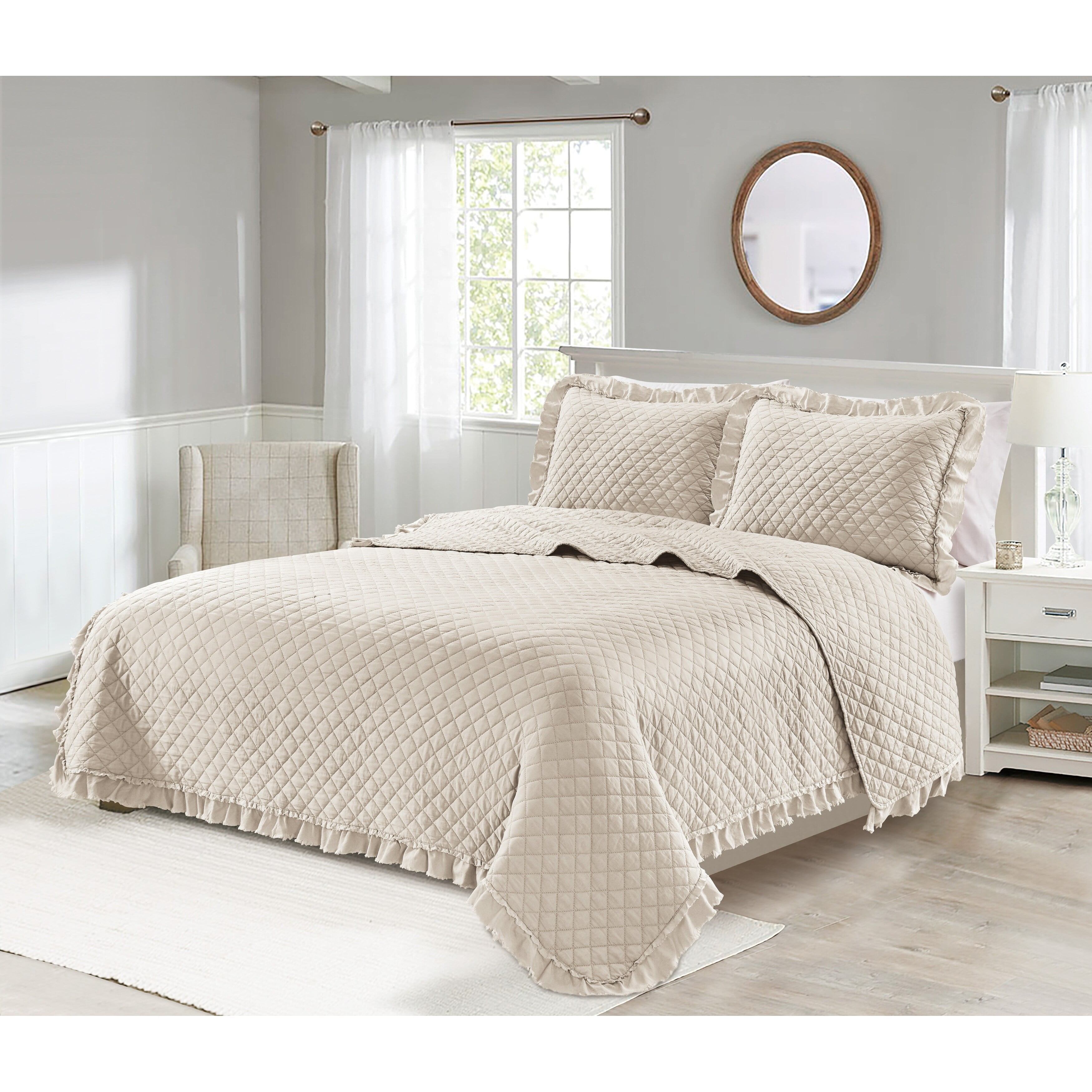 Melange Home West Valley Stonewashed Diamond Ruffle Embroidered Quilt ...