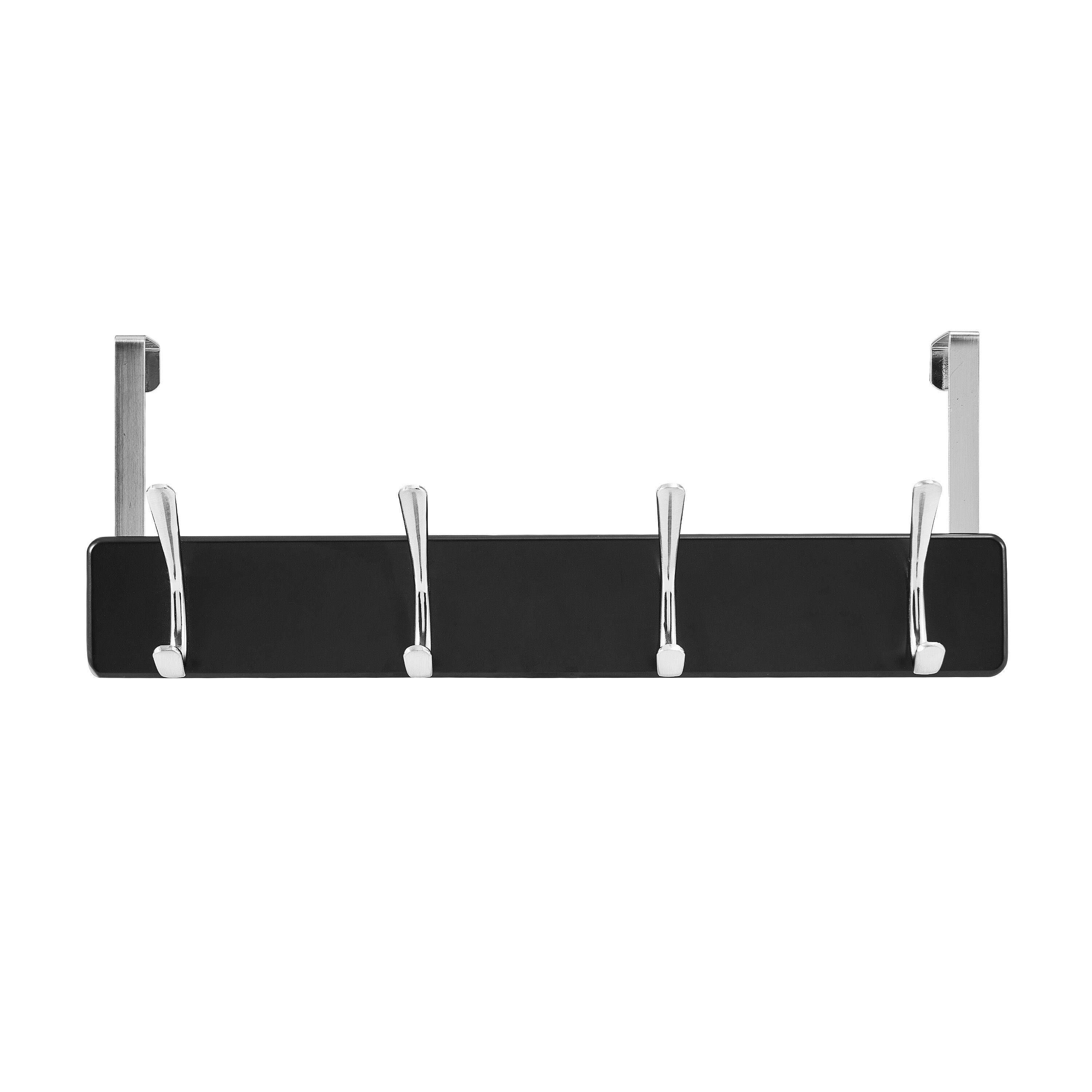 Melannco 18x6 Inch Over Door Coat Rack with 4 Metal Hooks Black Heavy ...