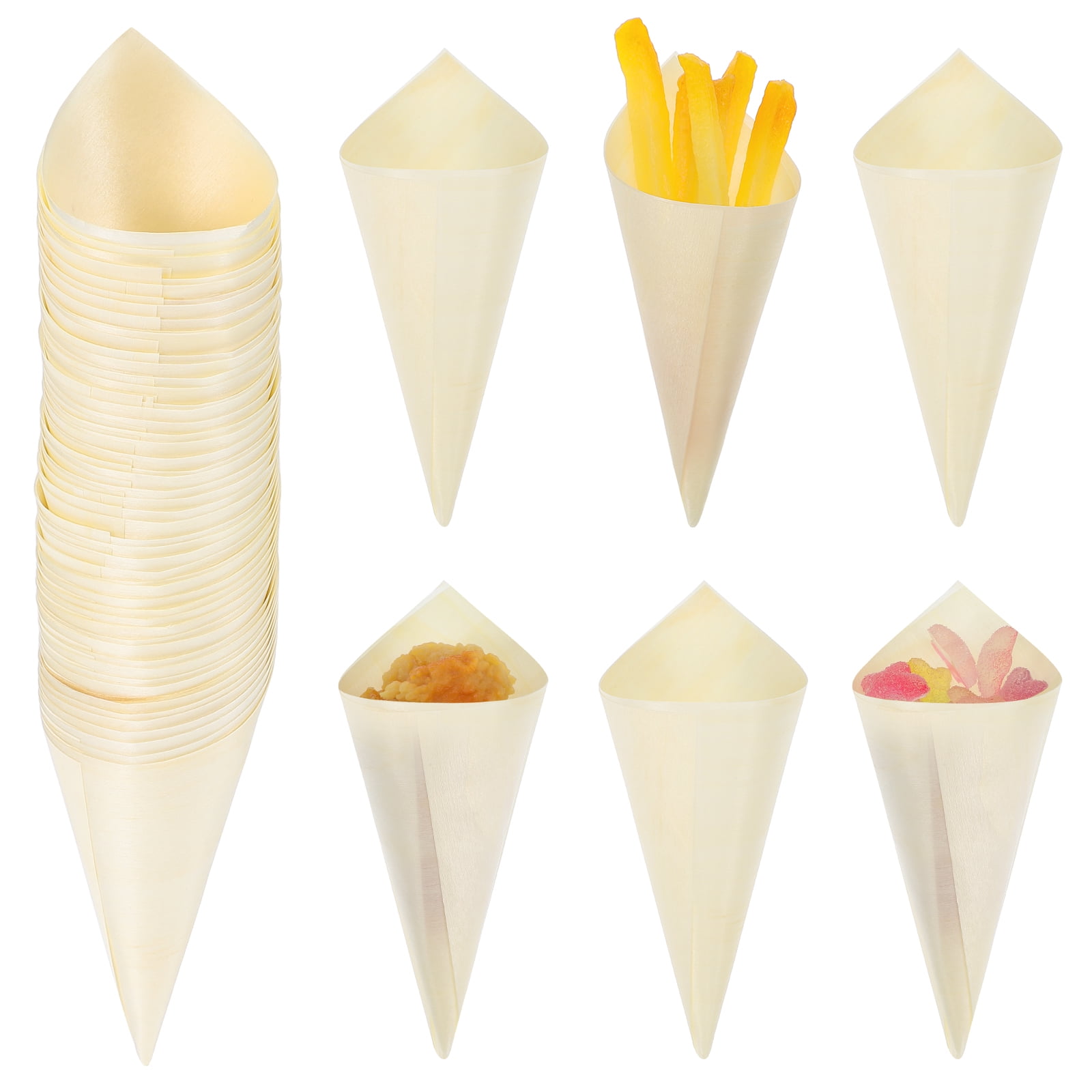 Melantax 100pcs Wooden Food Cones Disposable Ice Cream Tasting Cones ...