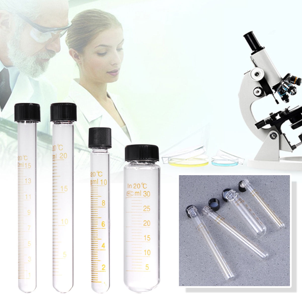 Melantax 8PCS/4 sets of graduated glass test tubes with screw caps ...