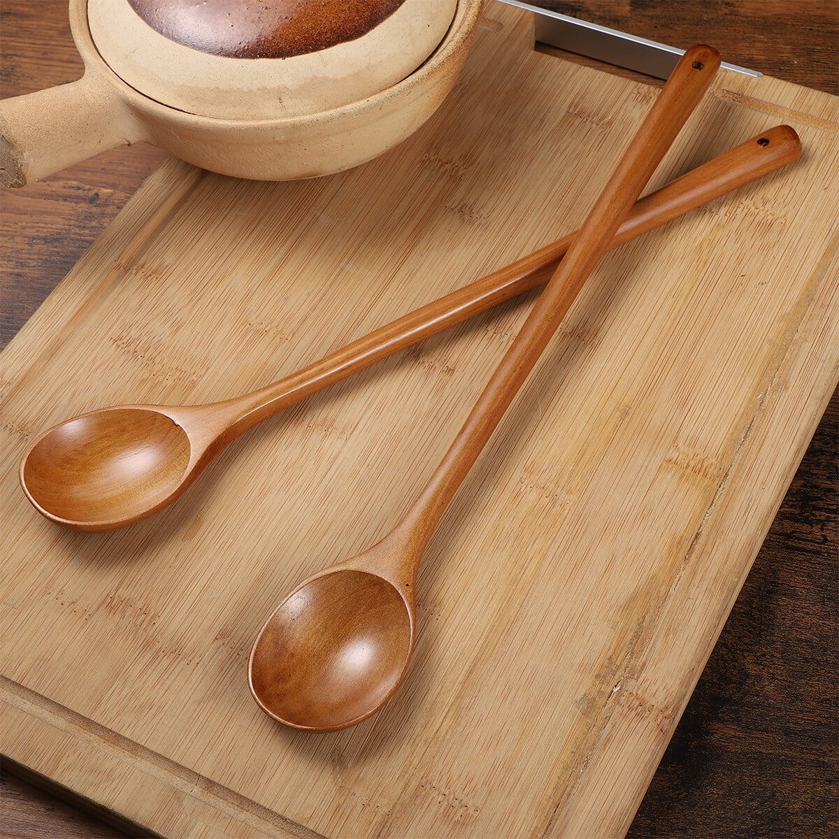 Melantax Pack of wooden long handle high temperature cooking spoon ...