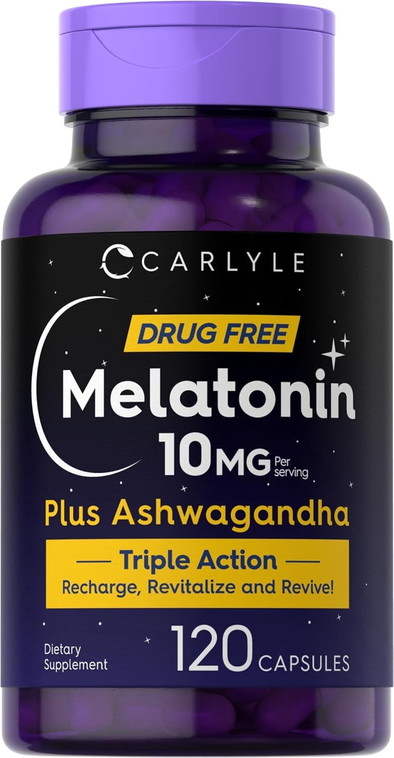 Carlyle Melatonin 10mg + Ashwagandha - 120 Capsules, Triple Strength ...