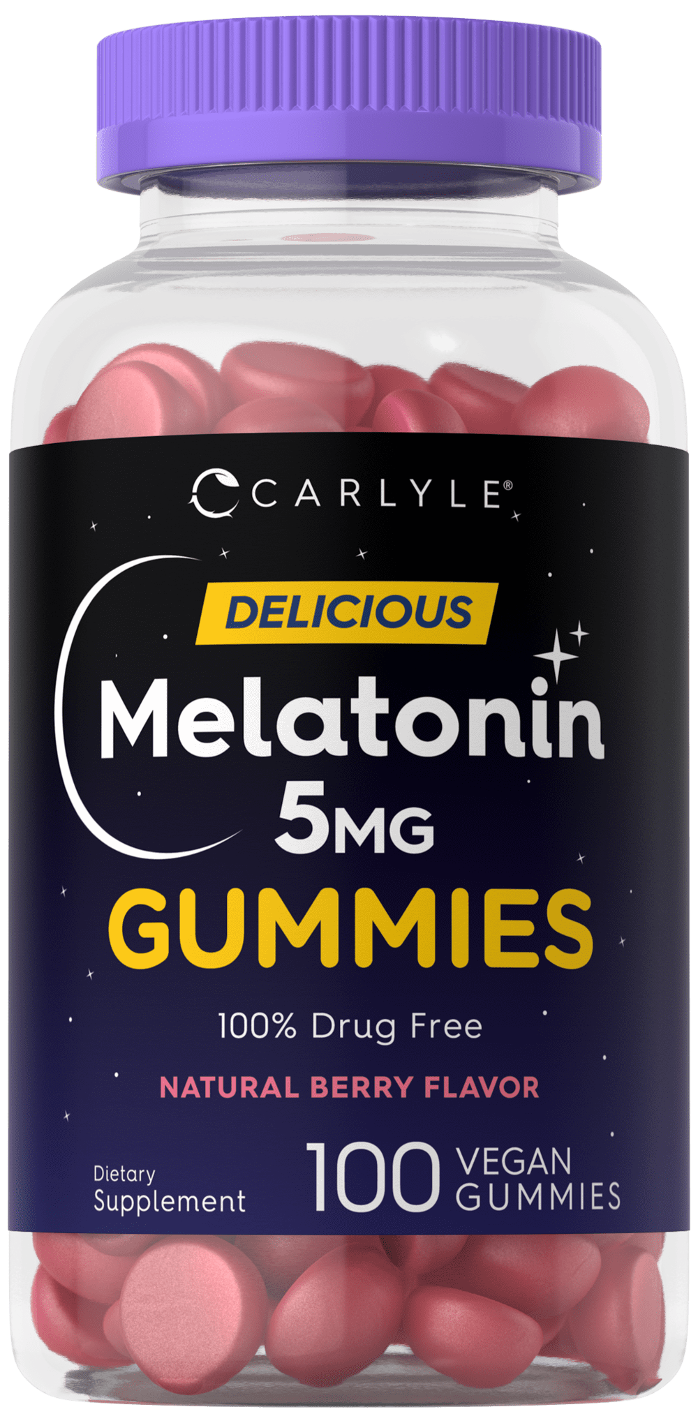 Carlyle Melatonin 5mg Gummies, Berry Flavor, 100 Count, Vegan, Drug ...