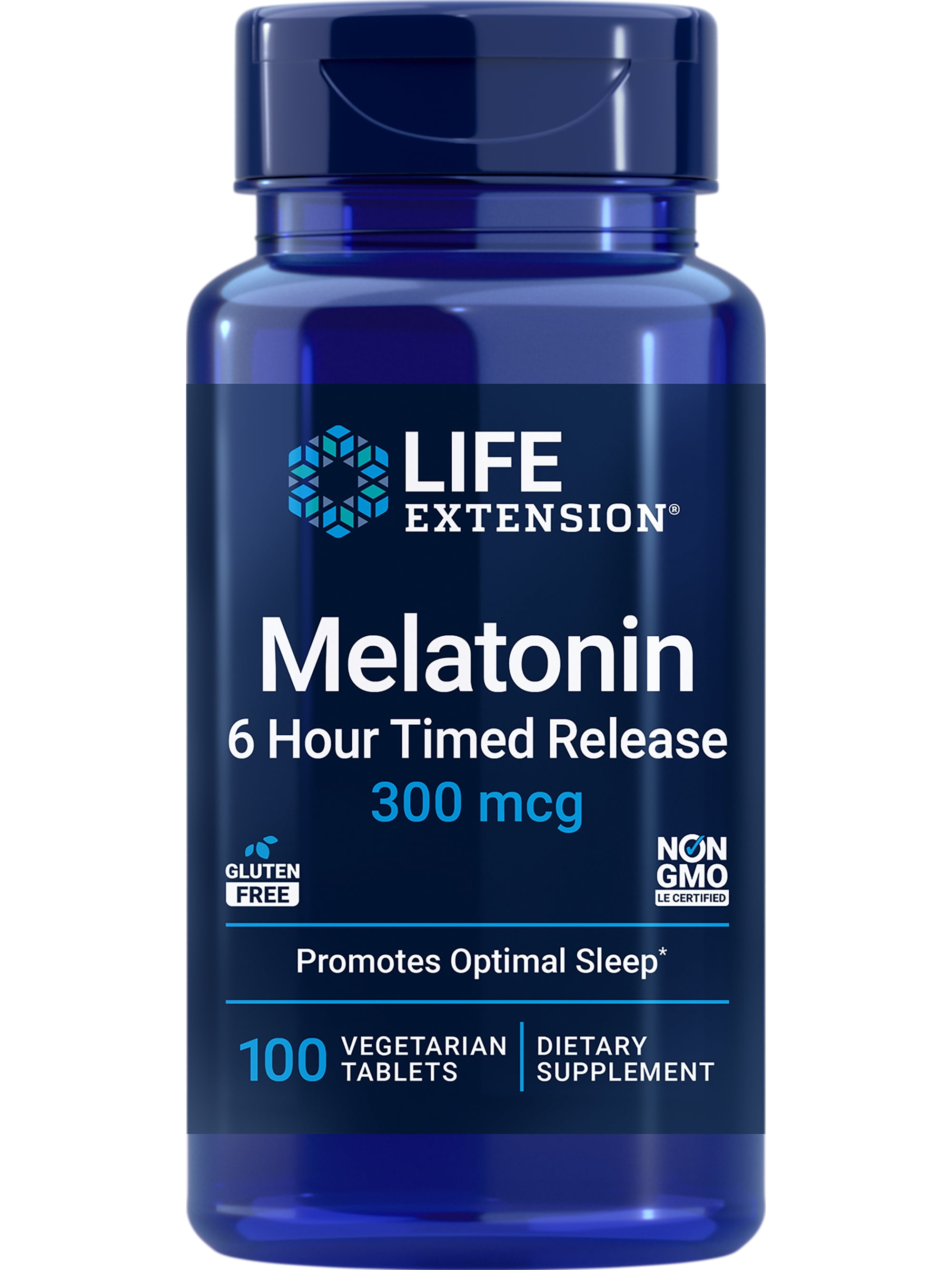 Life Extension Melatonin 6 Hour Timed Release 300 mcg Vegetarian 100 ...